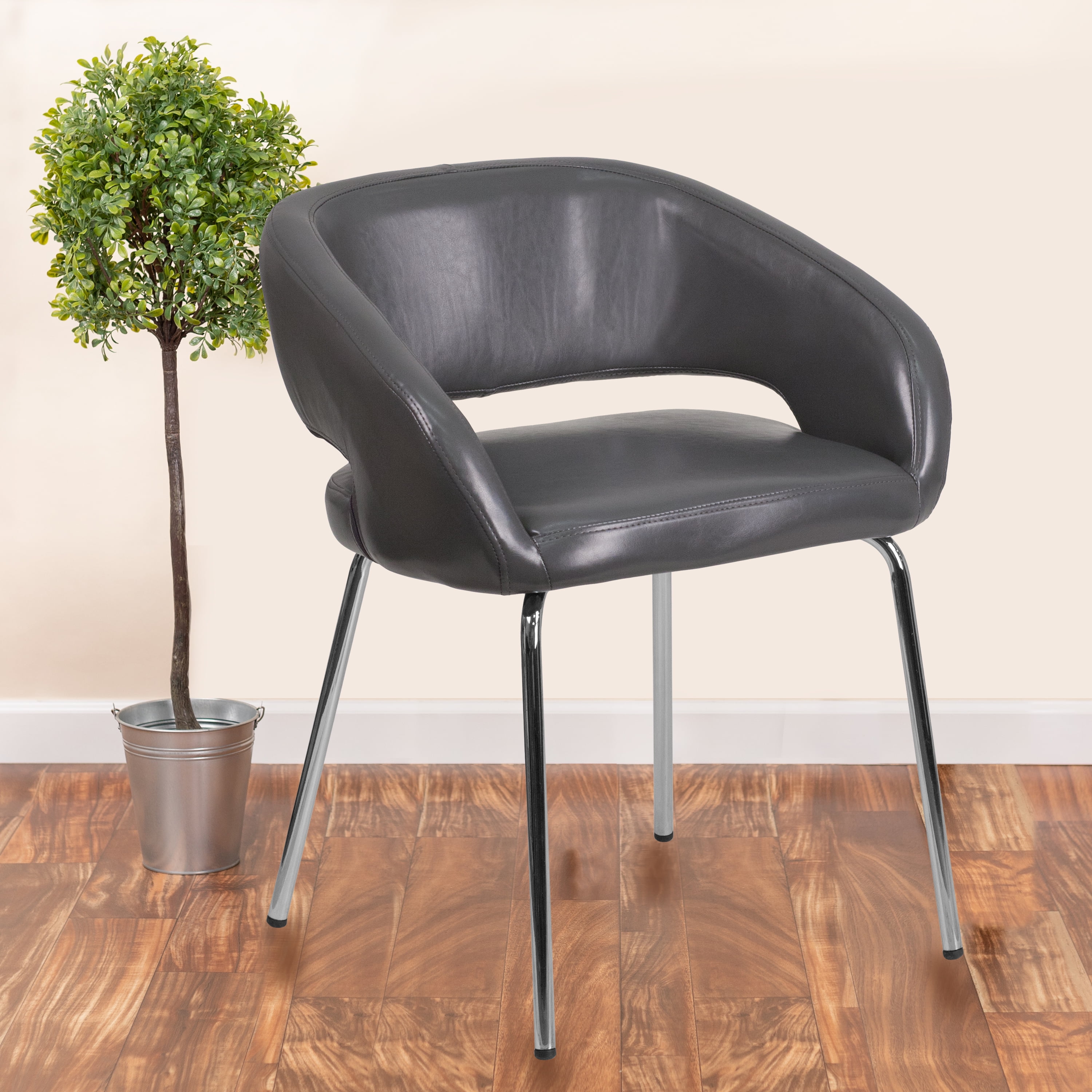 Emma + Oliver Contemporary Gray LeatherSoft Side Reception Chair with ...
