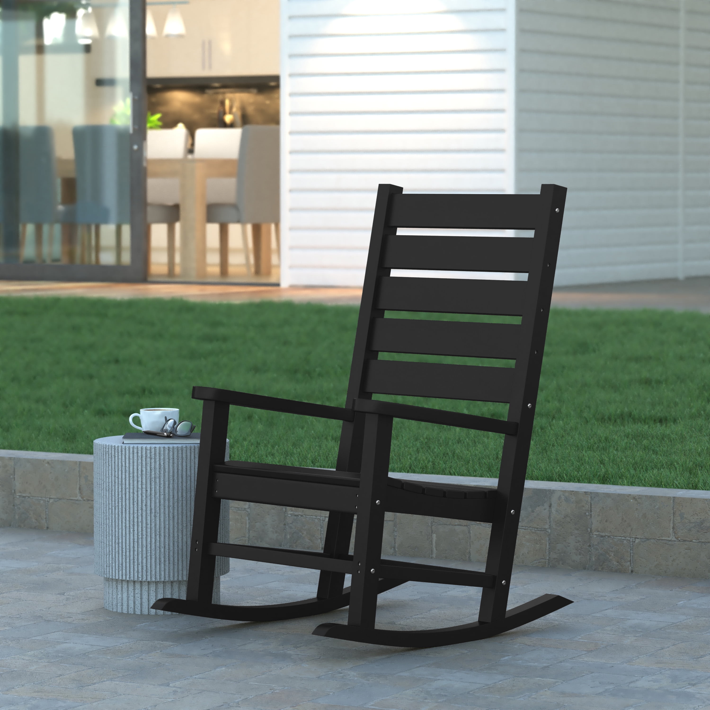 Emma + Oliver Contemporary Rocking Chair, All-Weather HDPE Indoor ...