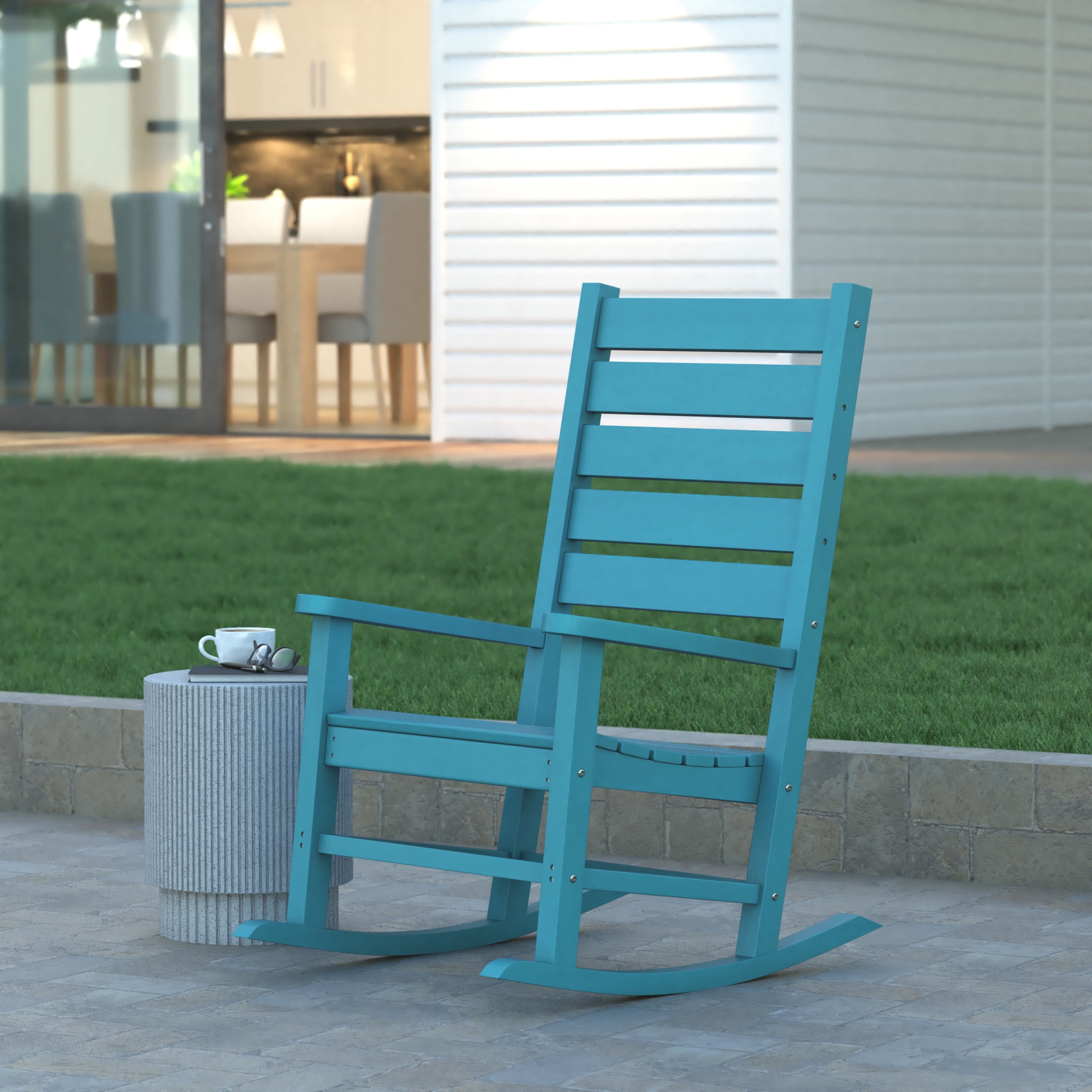 Emma + Oliver Contemporary Rocking Chair, All-Weather HDPE Indoor ...