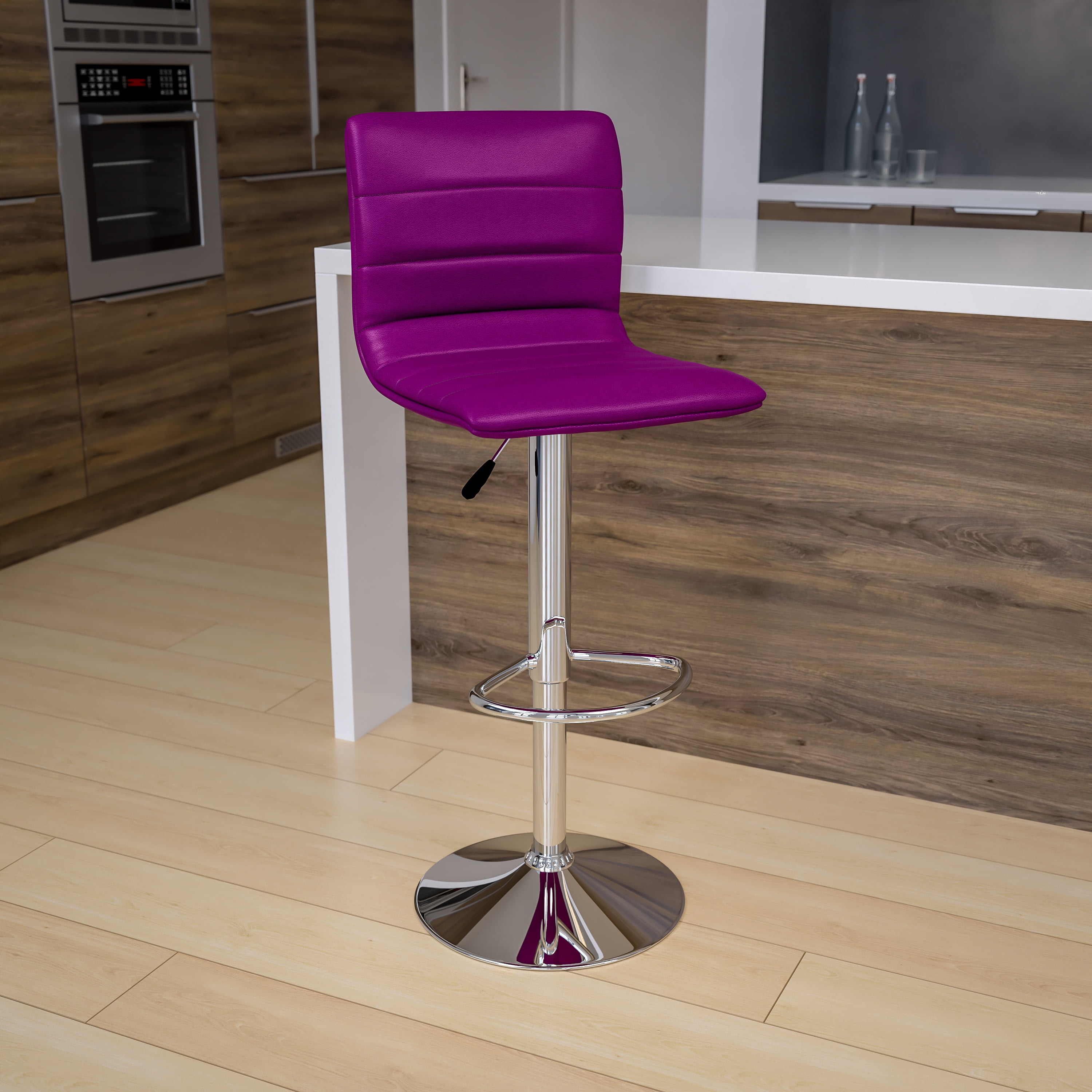 Emma + Oliver Coti Modern Channel Tufted Purple Vinyl Upholstered ...