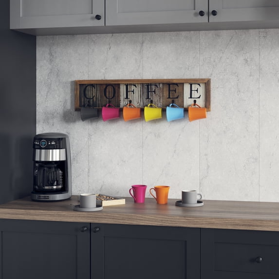 Emma + Oliver Distressed Rustic Coffee Sign - Wood Construction with 6 ...