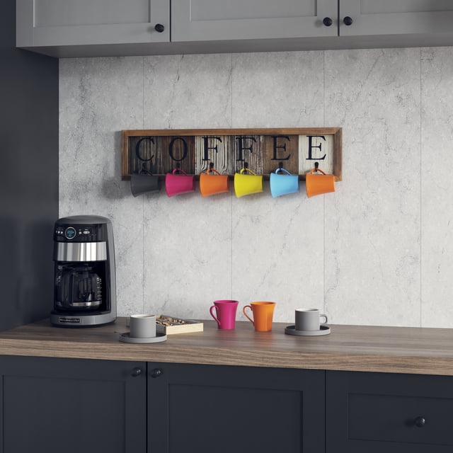 Emma + Oliver Distressed Rustic Coffee Sign - Wood Construction with 6 ...