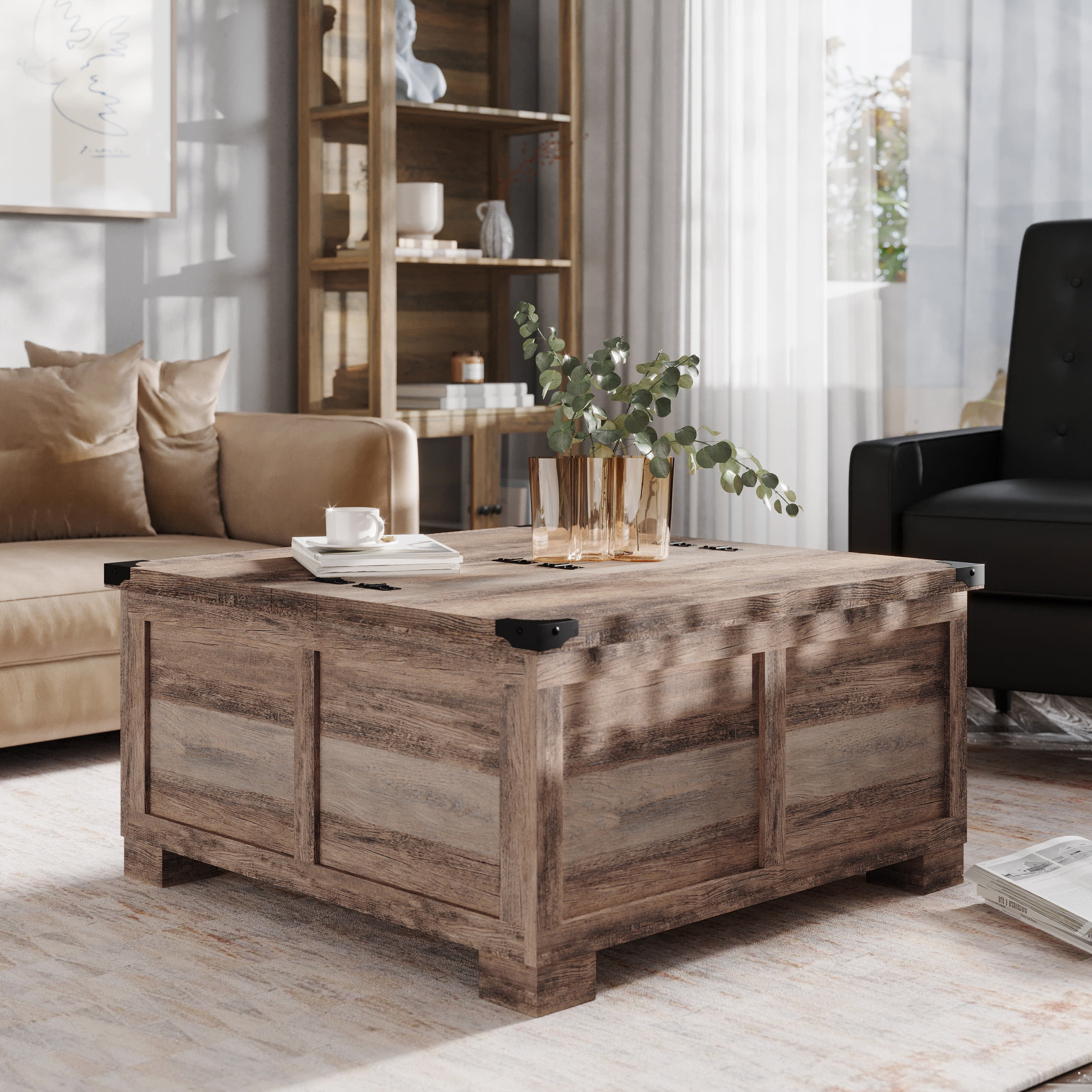 Emma + Oliver Farmhouse Coffee Table with Clamshell Style Hinged Table ...