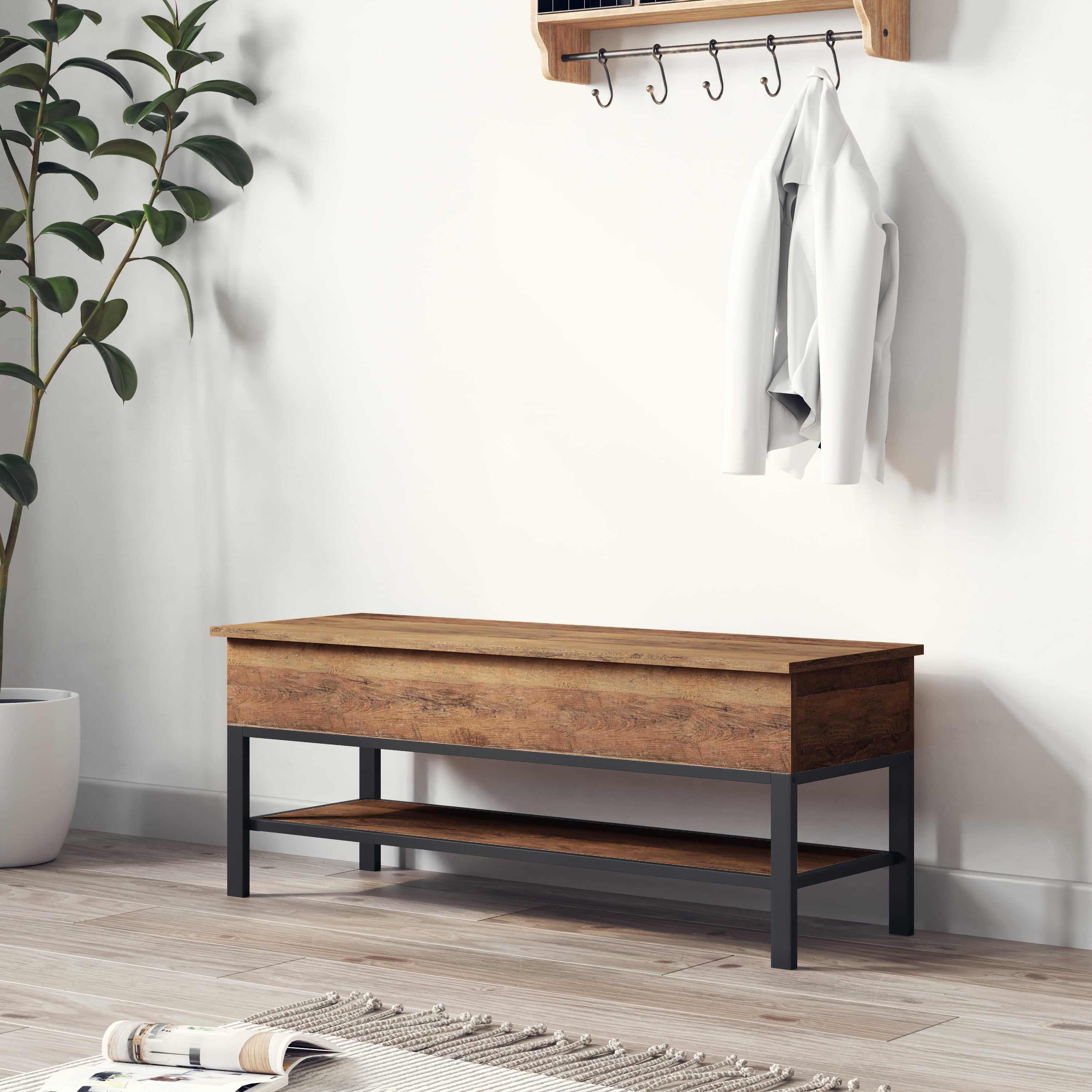 Emma + Oliver Farmhouse Entryway Bench with Hinged Lift Top Seat in ...