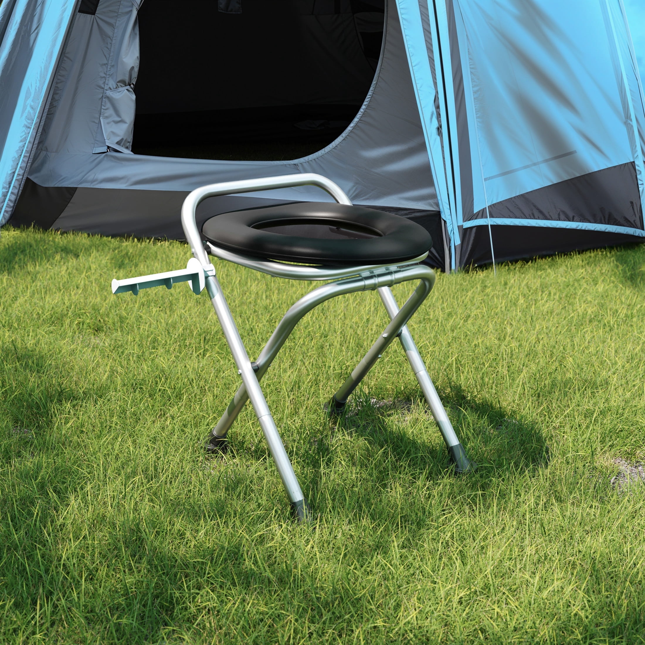 Emma + Oliver Folding Travel Toilet with Cushioned Vinyl Seat and ...