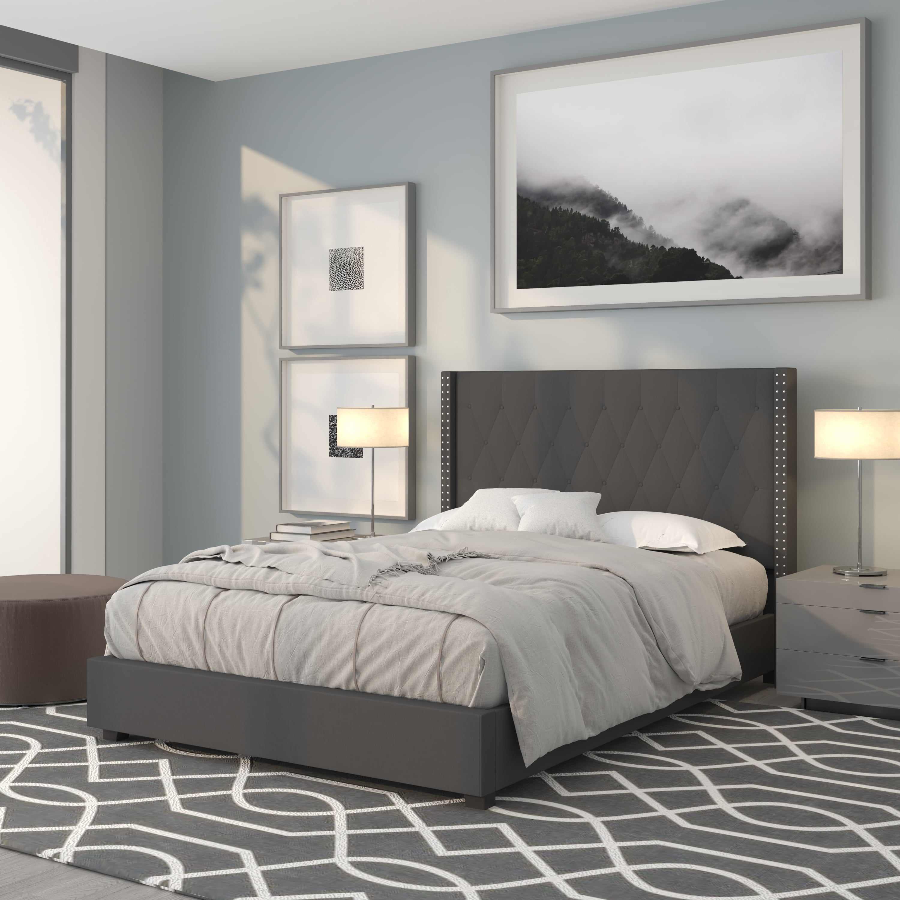Emma + Oliver Full Accent Extended Panel Platform Bed in Dark Gray ...
