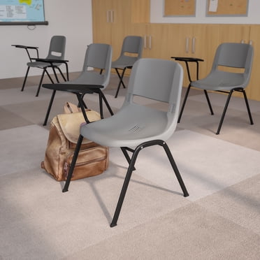Emma + Oliver Black Padded Ergonomic Shell Chair with Left Handed Flip ...