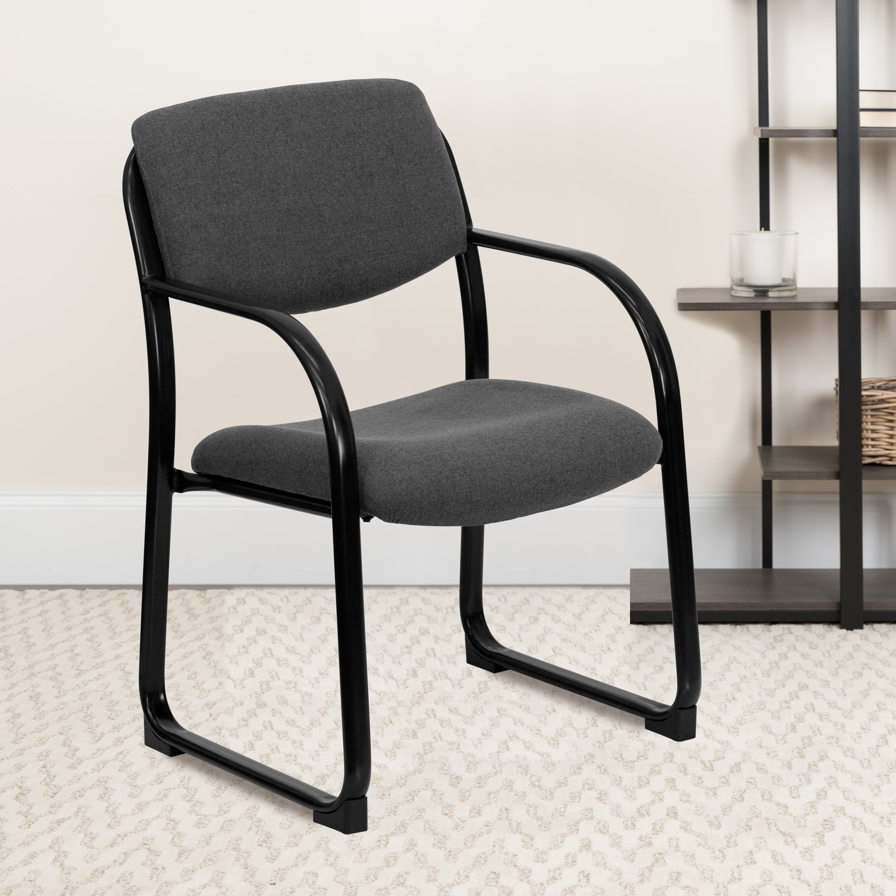 Emma + Oliver Gray Fabric Executive Side Reception Chair with Sled Base ...