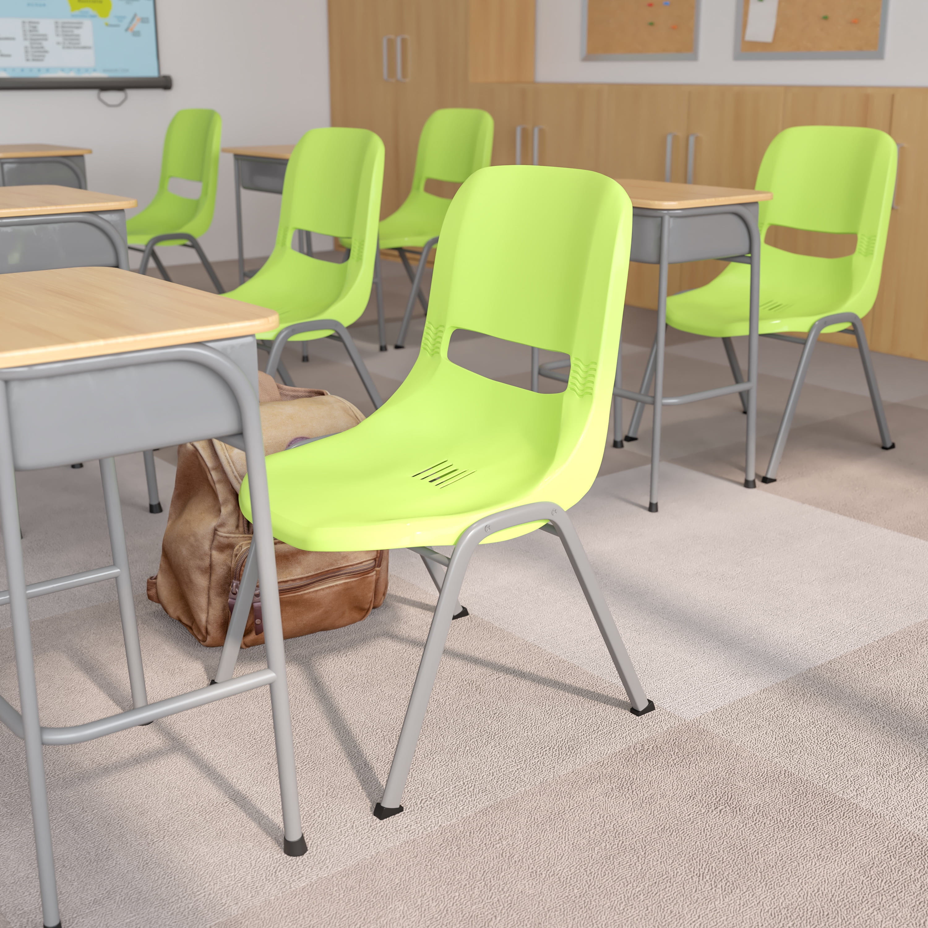 Emma + Oliver Green Ergonomic Shell Student Stack Chair - Classroom ...