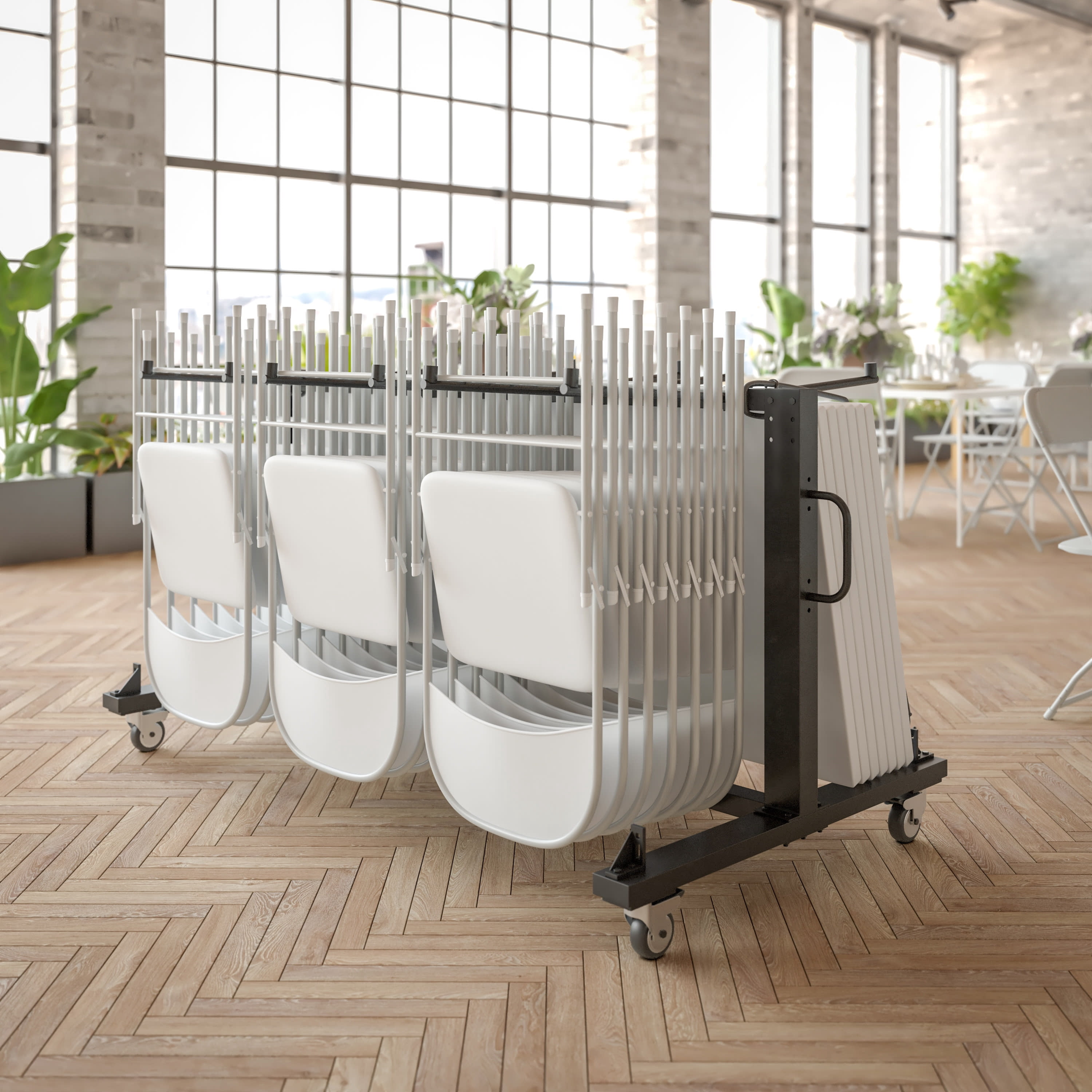 Emma + Oliver Set: Foldable Table & Chairs Mobile Cart, Locking Wheels ...