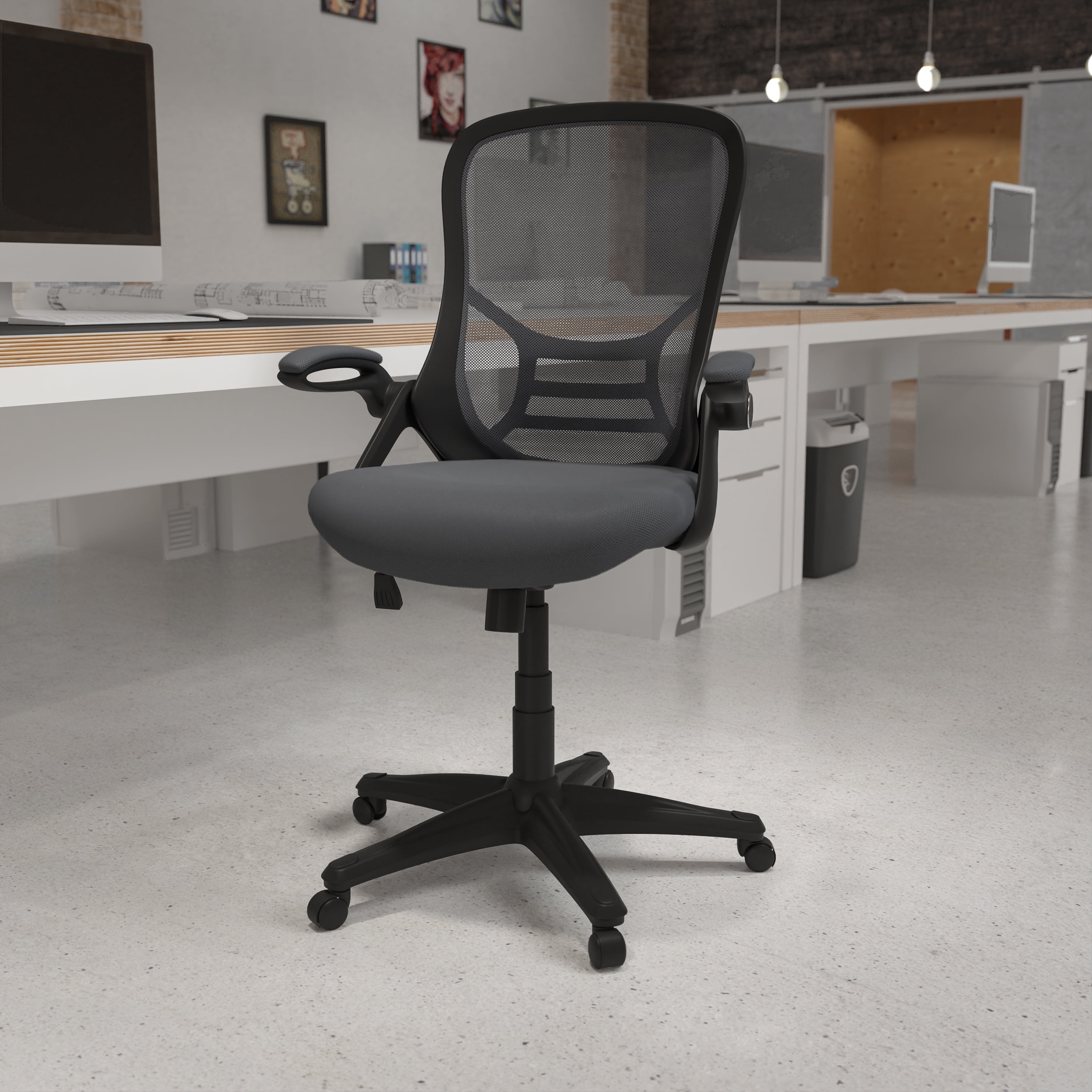 Emma + Oliver High Back Dark Gray Mesh Ergonomic Office Chair w/ Black ...