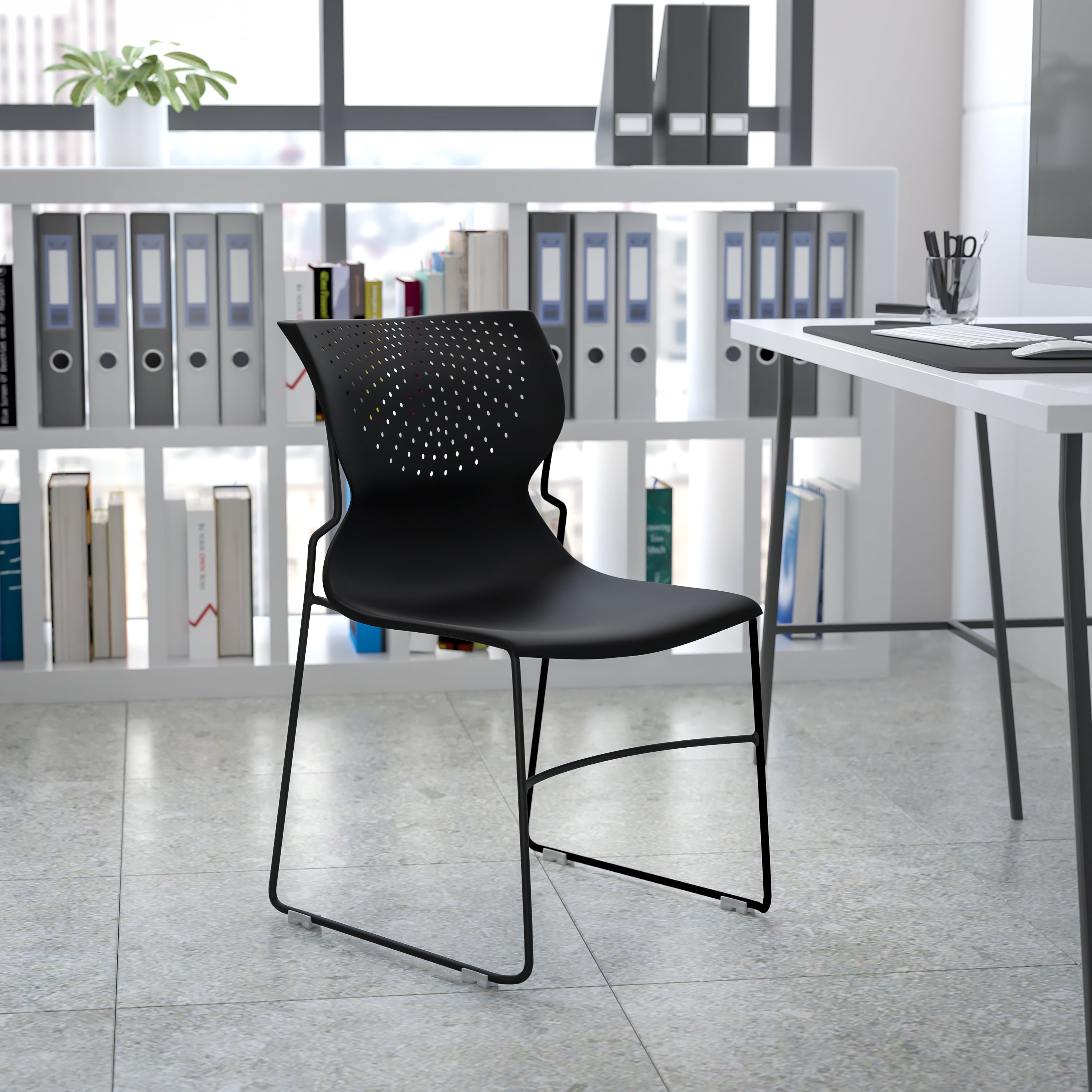 Emma + Oliver Home and Office Black Full Back Stack Chair with Black ...