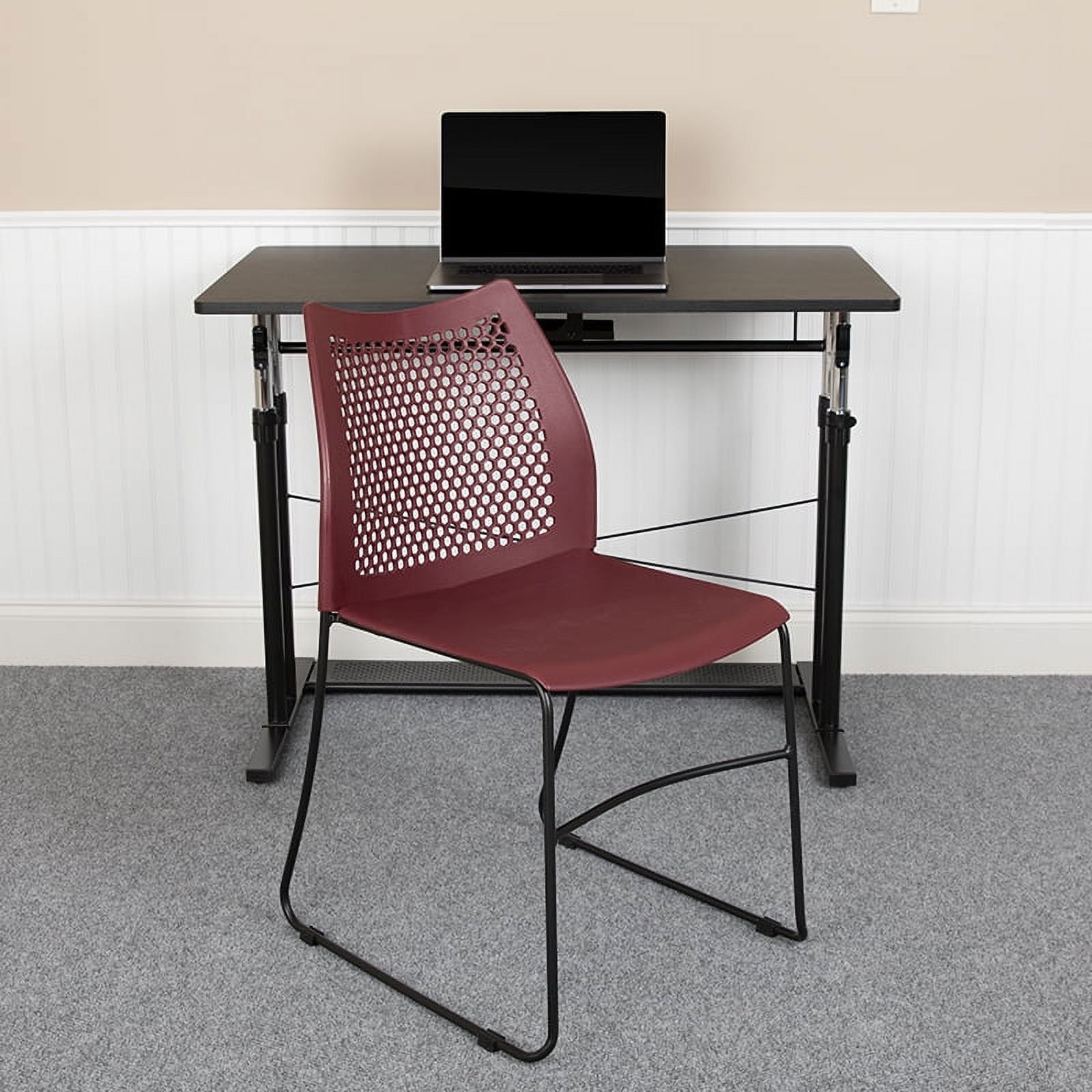 Emma + Oliver Home and Office Burgundy Sled Base Stack Chair with Air ...