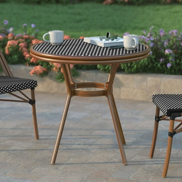 Merrick Lane French Bistro Style Table with Tempered Glass Top, Natural ...