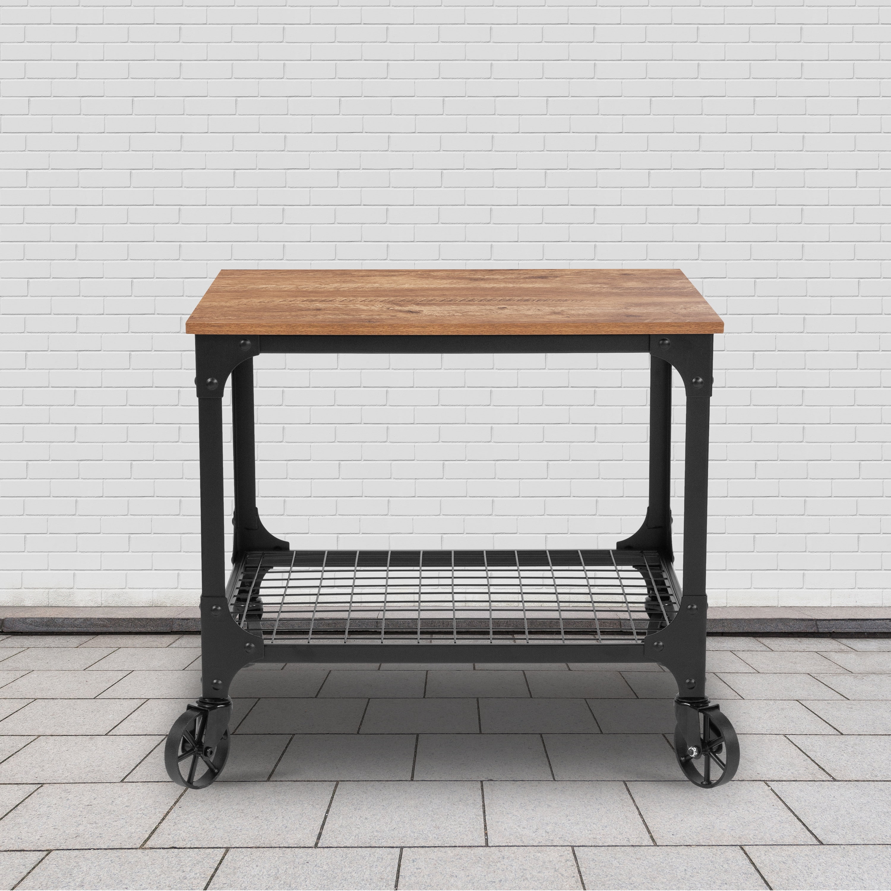 Emma + Oliver Industrial Rustic Wood Grain Kitchen Bar Cart w/ Wire ...