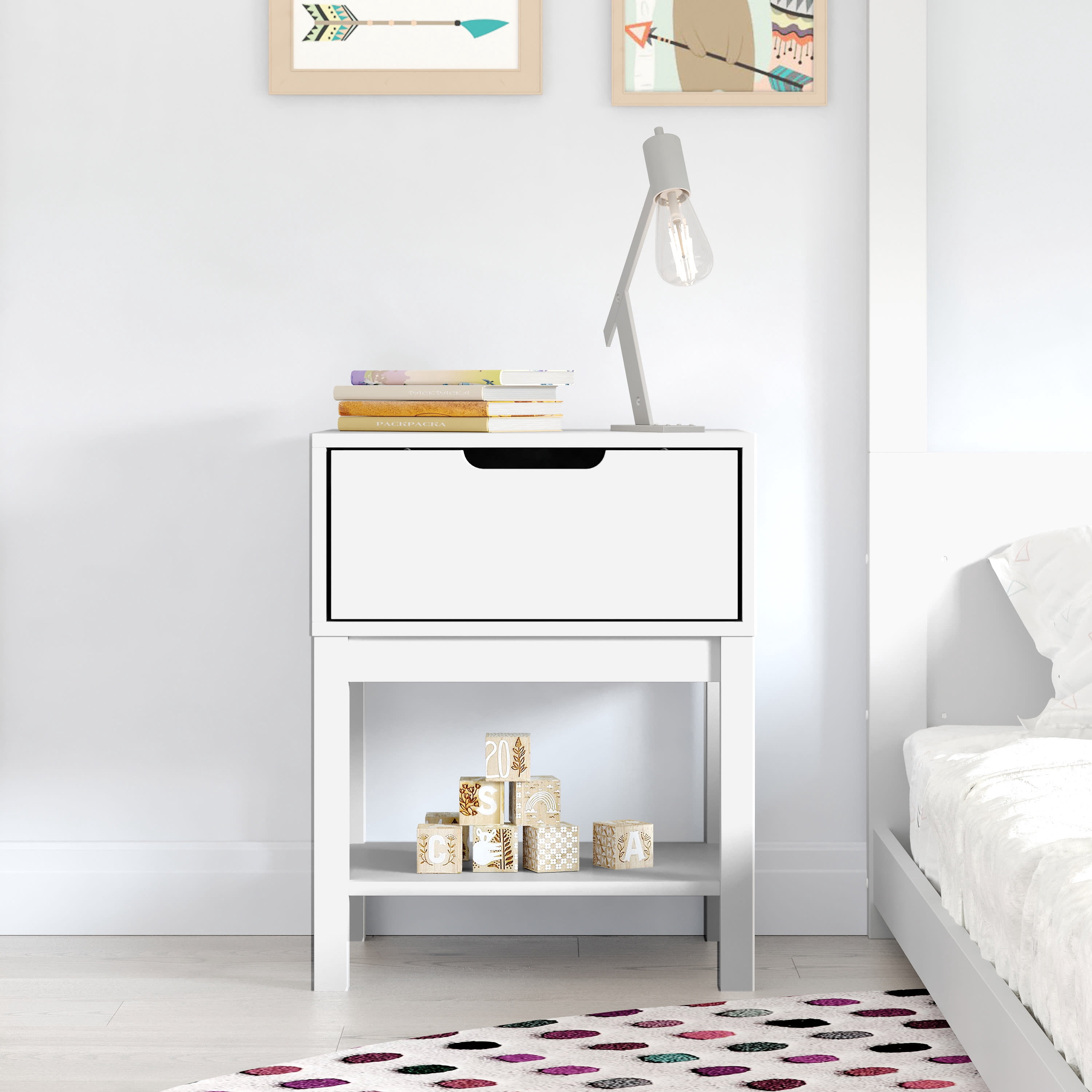 Emma + Oliver Kids Single-Drawer Night Stand with White Solid Wood ...