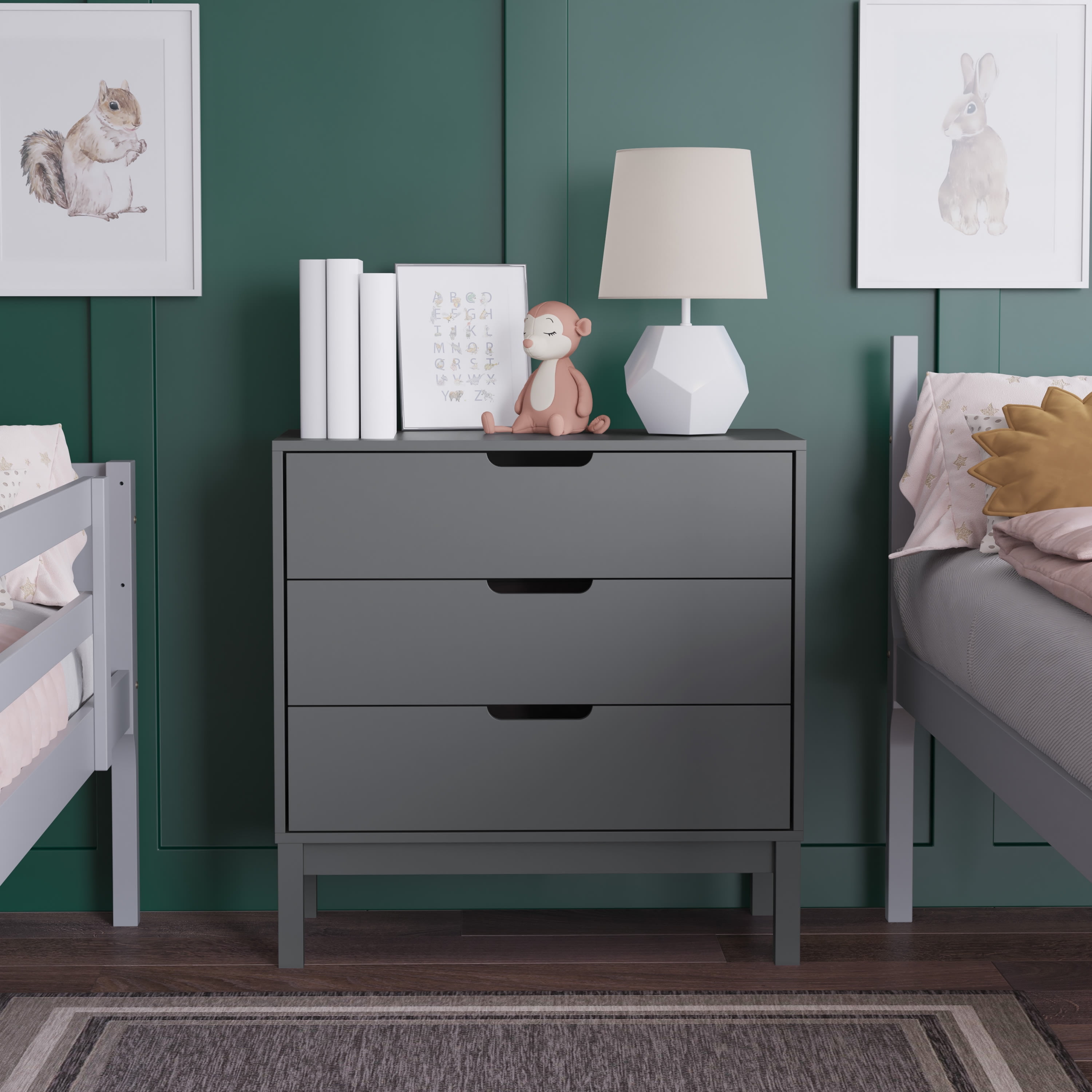Emma + Oliver Kids Triple-Drawer Dresser with Gray Solid Wood Frame ...