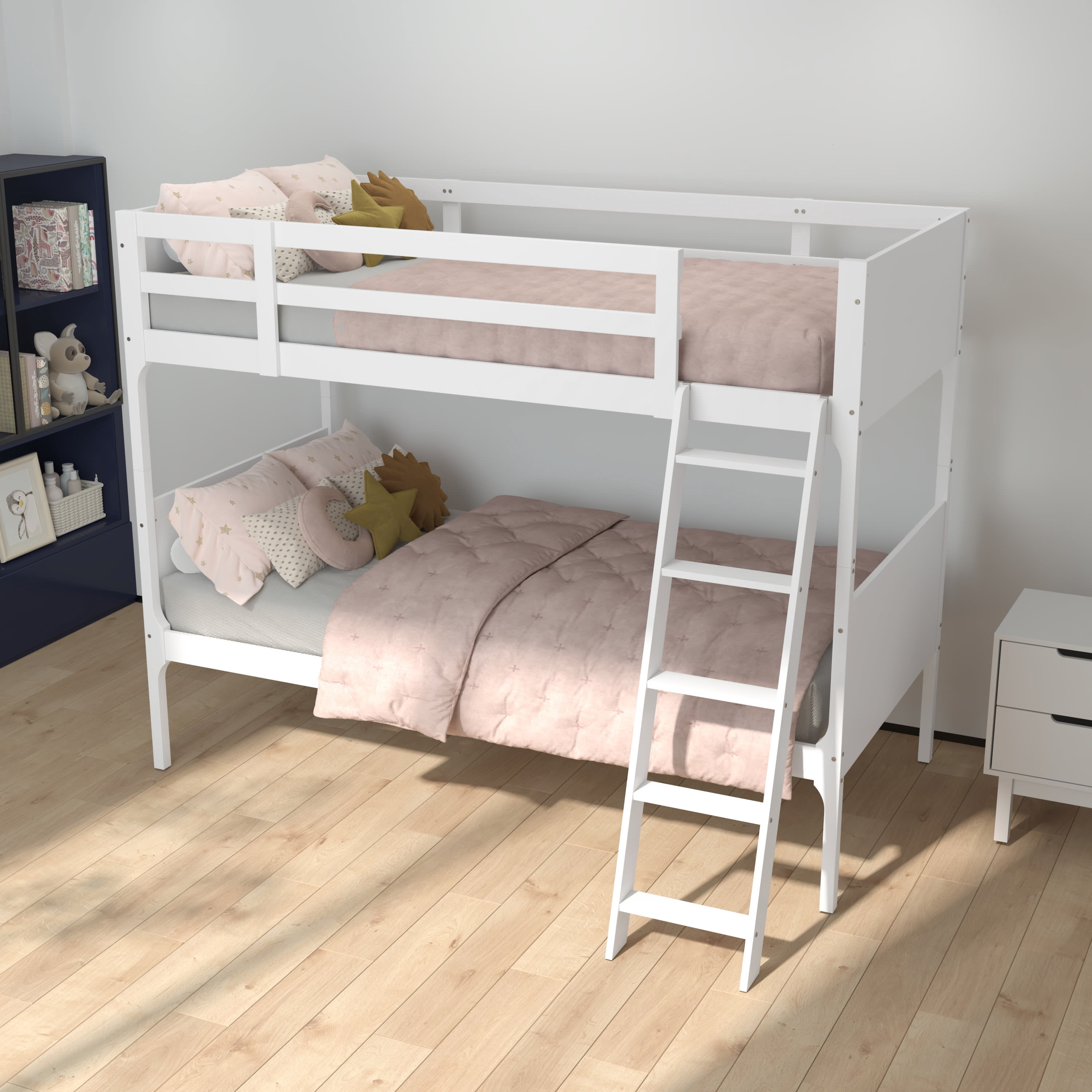 Emma + Oliver Kids Twin Over Twin Bunk Bed with Convertible, White ...