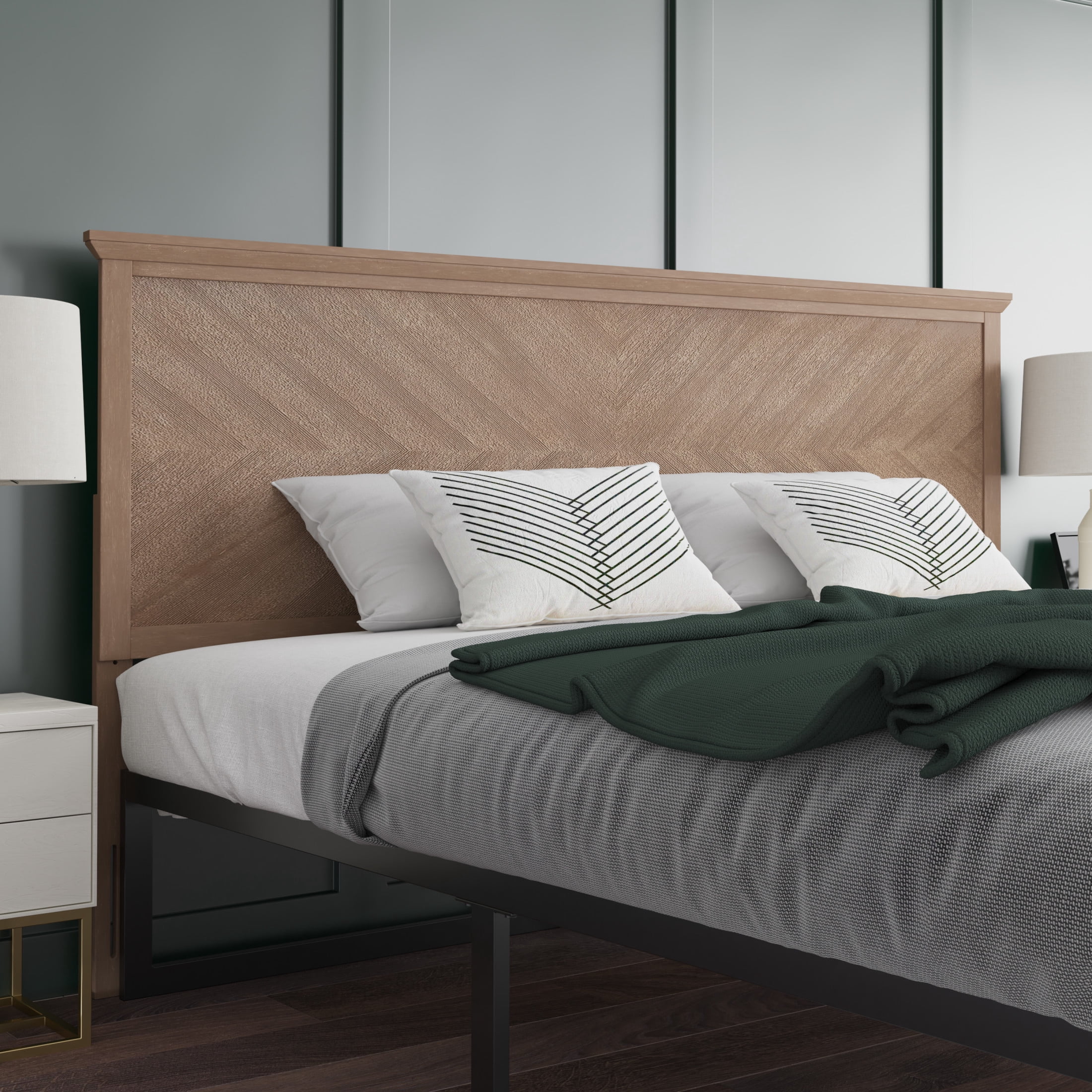 Emma + Oliver King Size Herringbone Wooden Adjustable Headboard Only in ...