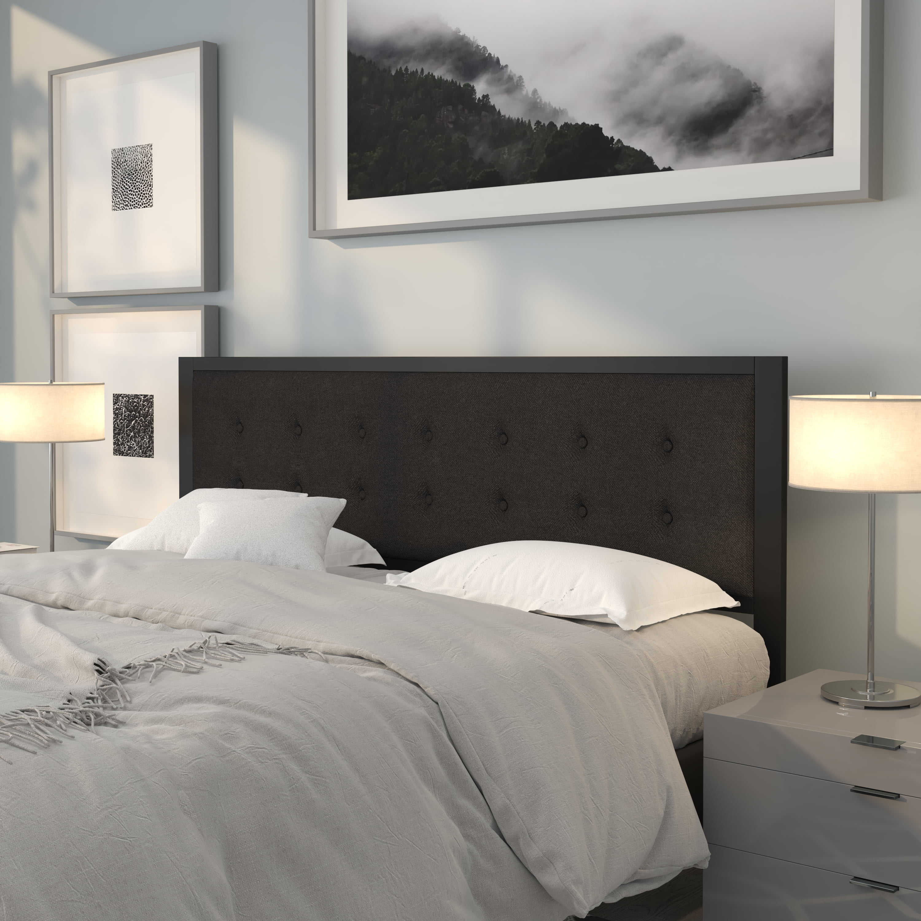 Emma + Oliver King Size Upholstered Metal Panel Headboard in Tufted ...