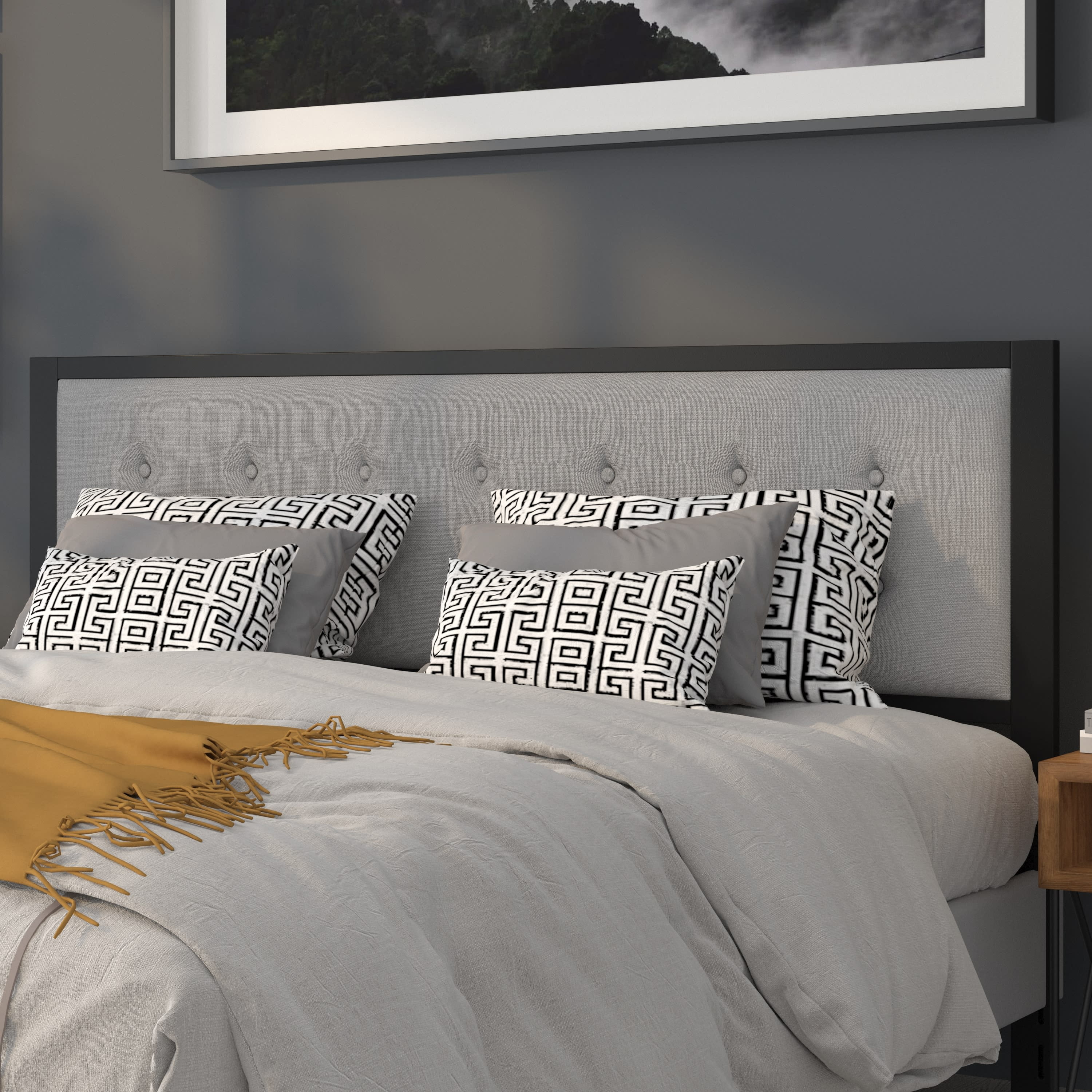 Emma + Oliver King Size Upholstered Metal Panel Headboard in Tufted ...