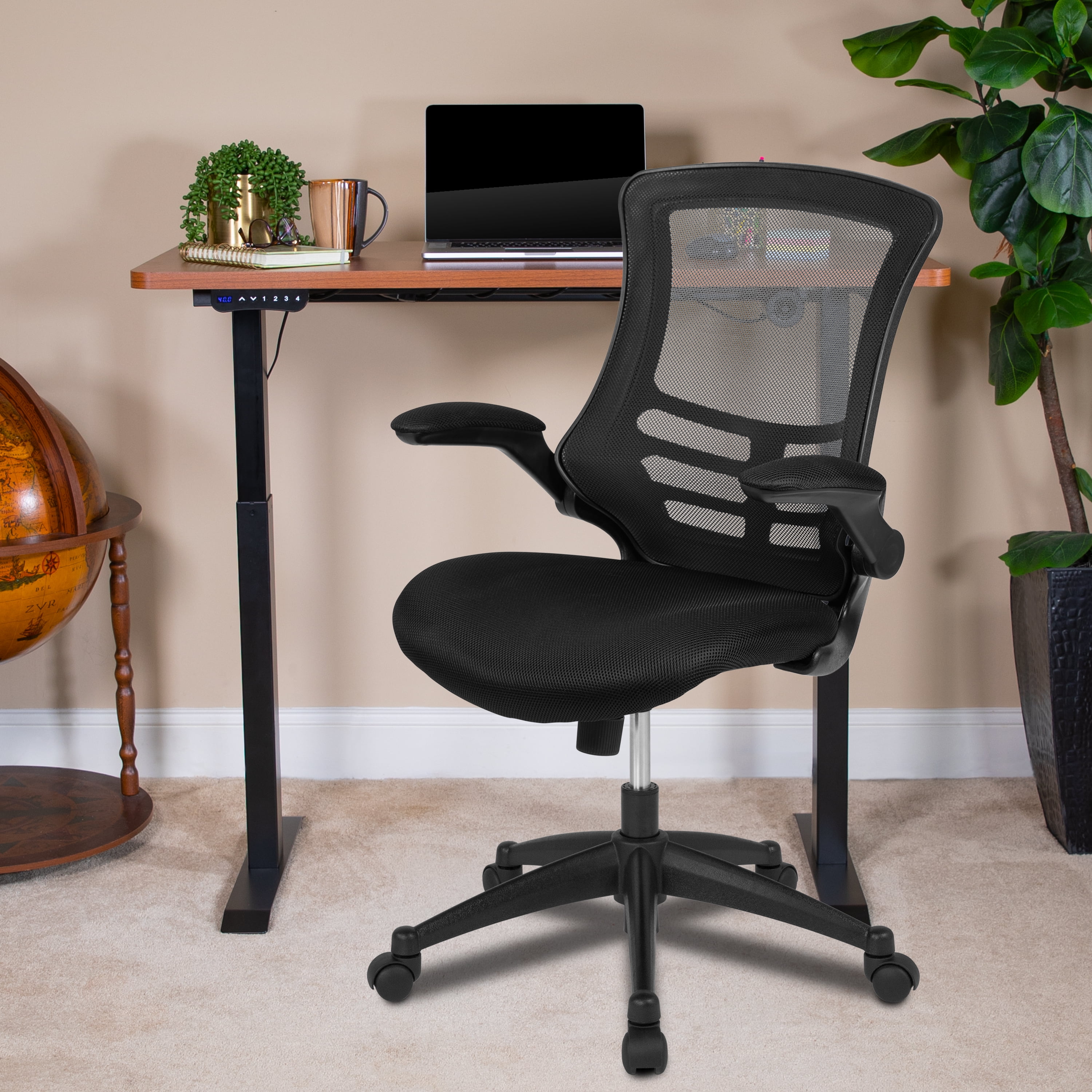 Emma + Oliver Mahogany Electric Height Adjustable Standing Desk with ...