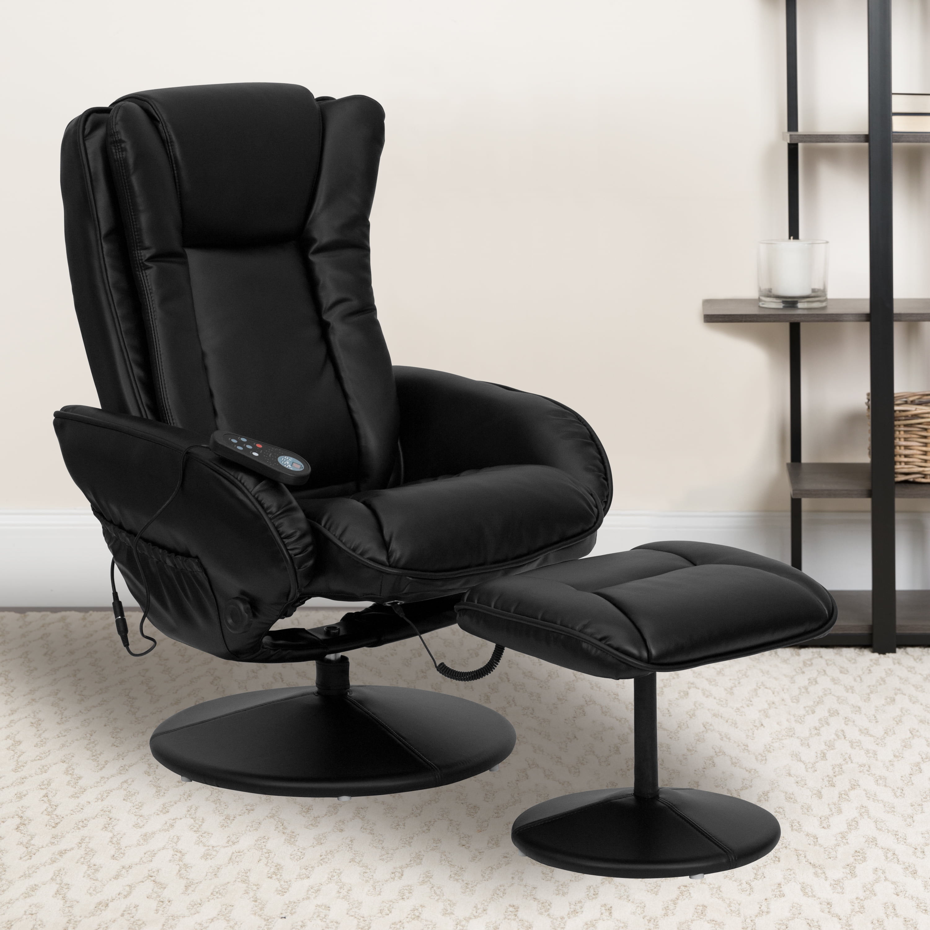 Emma + Oliver Massaging Multi-Position Plush Side Pocket Recliner ...