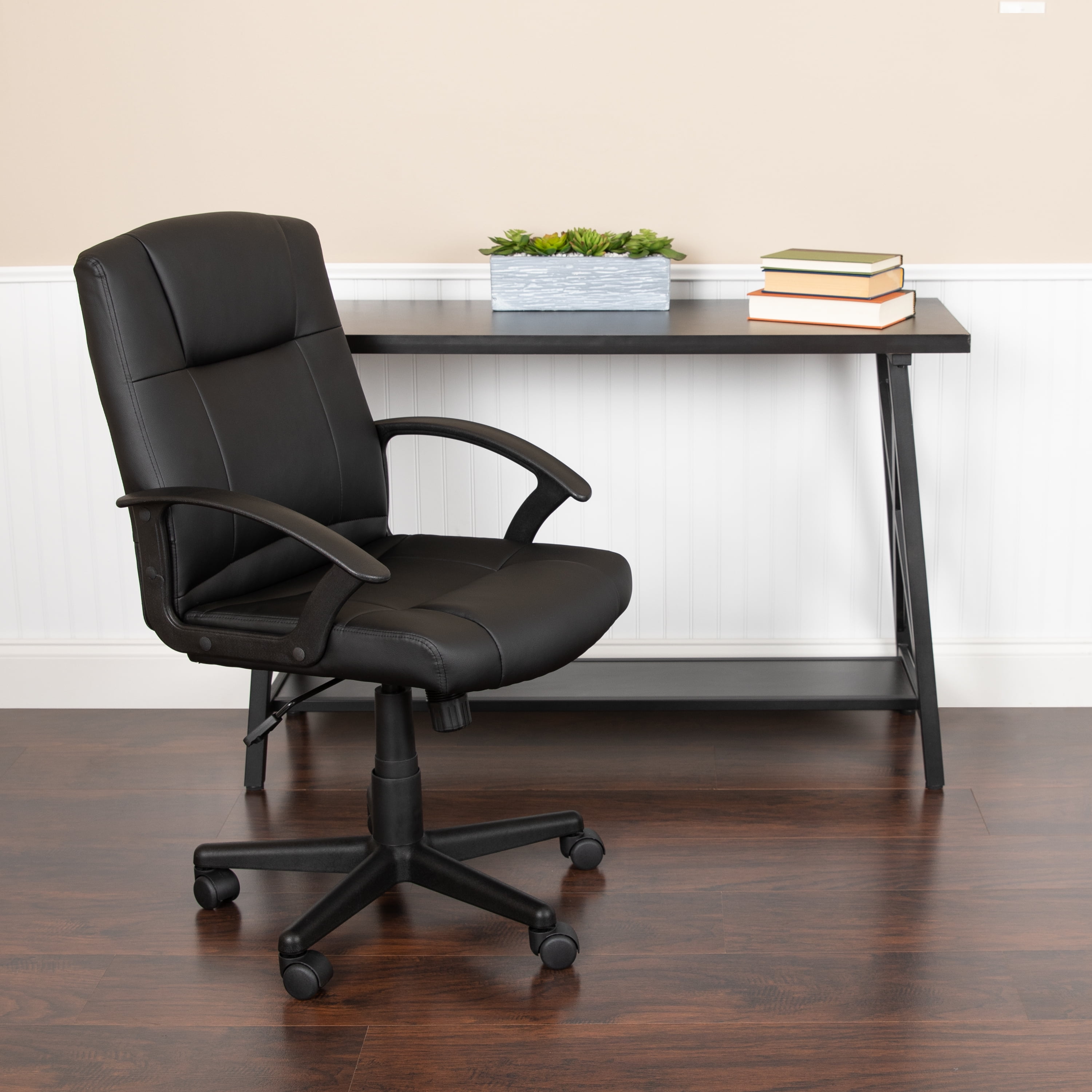 Emma + Oliver Mid-Back Black LeatherSoft-Padded Task Office Chair with ...