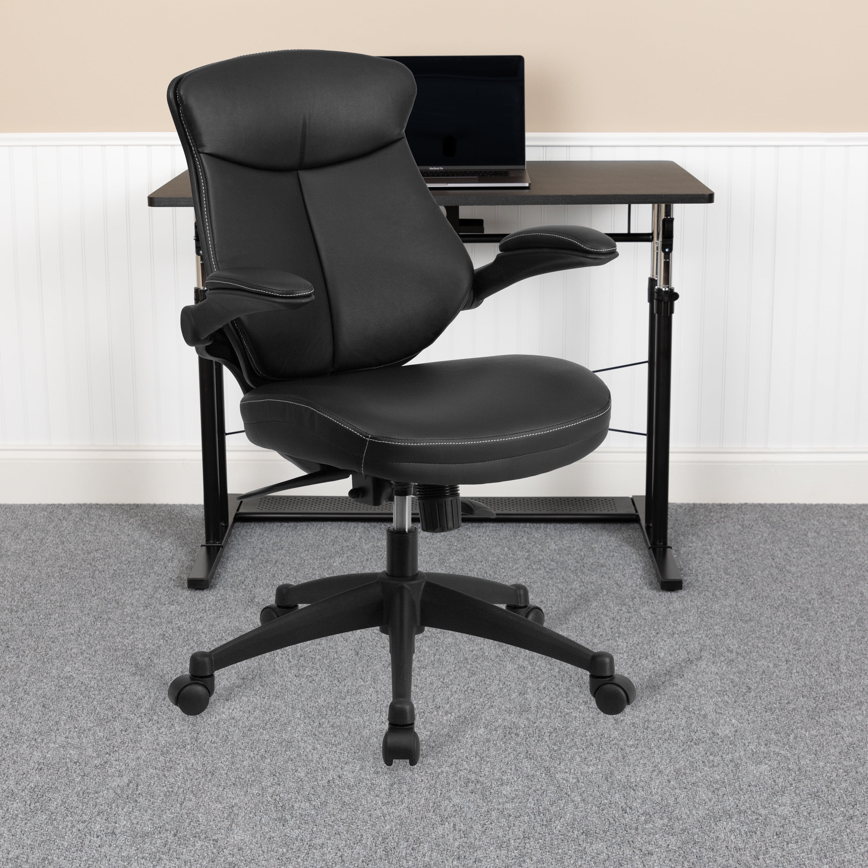 Emma + Oliver Mid-Back Black LeatherSoft Swivel Ergonomic Office Chair ...