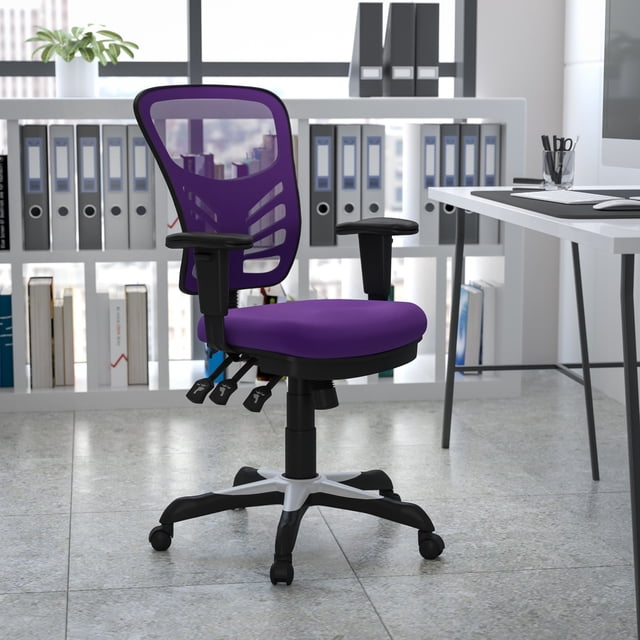 Emma + Oliver Mid-Back Purple Mesh Multifunction Ergonomic Office Chair ...