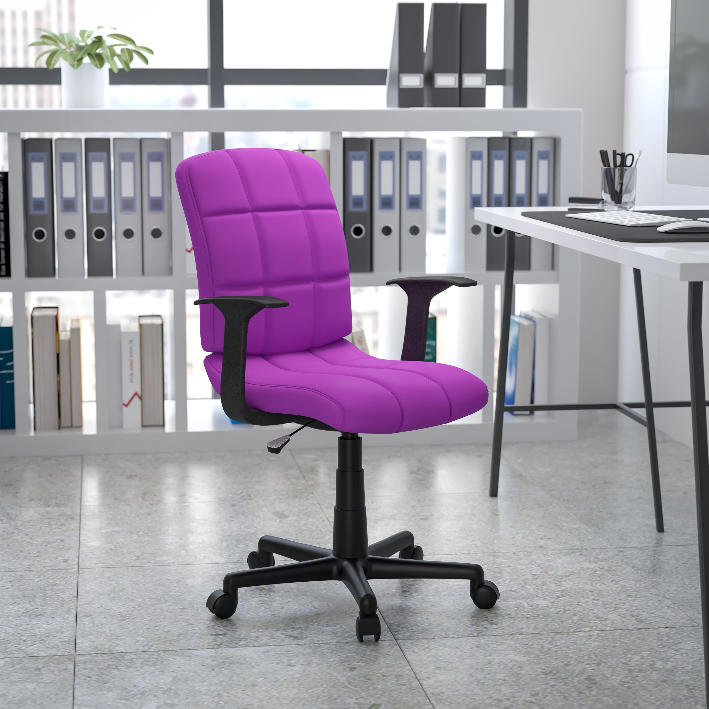 Emma + Oliver Mid-Back Purple Quilted Vinyl Swivel Task Office Chair ...