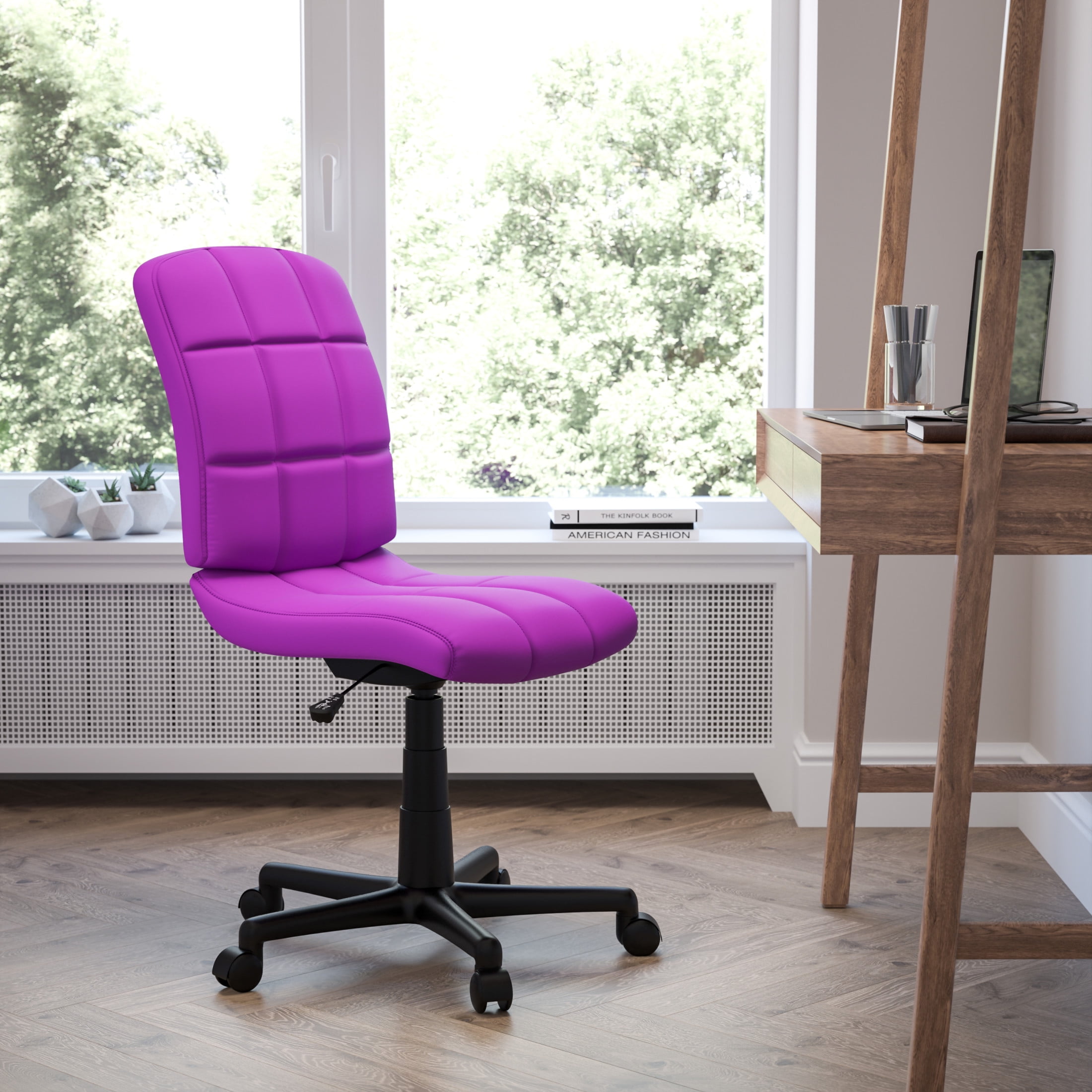 Emma + Oliver Mid-Back Purple Quilted Vinyl Swivel Task Office Chair ...