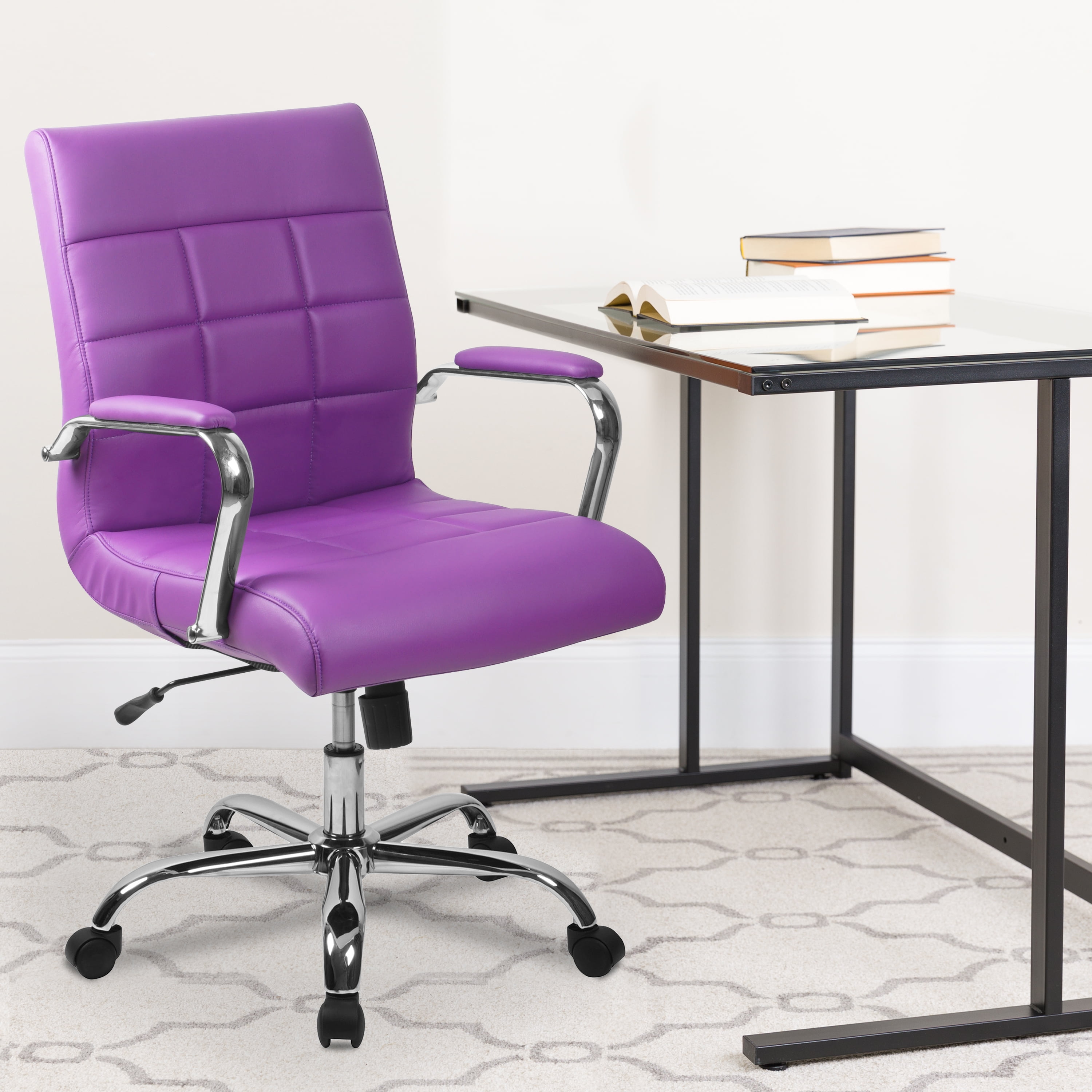 Emma + Oliver Mid-Back Purple Vinyl Executive Swivel Office Chair with ...