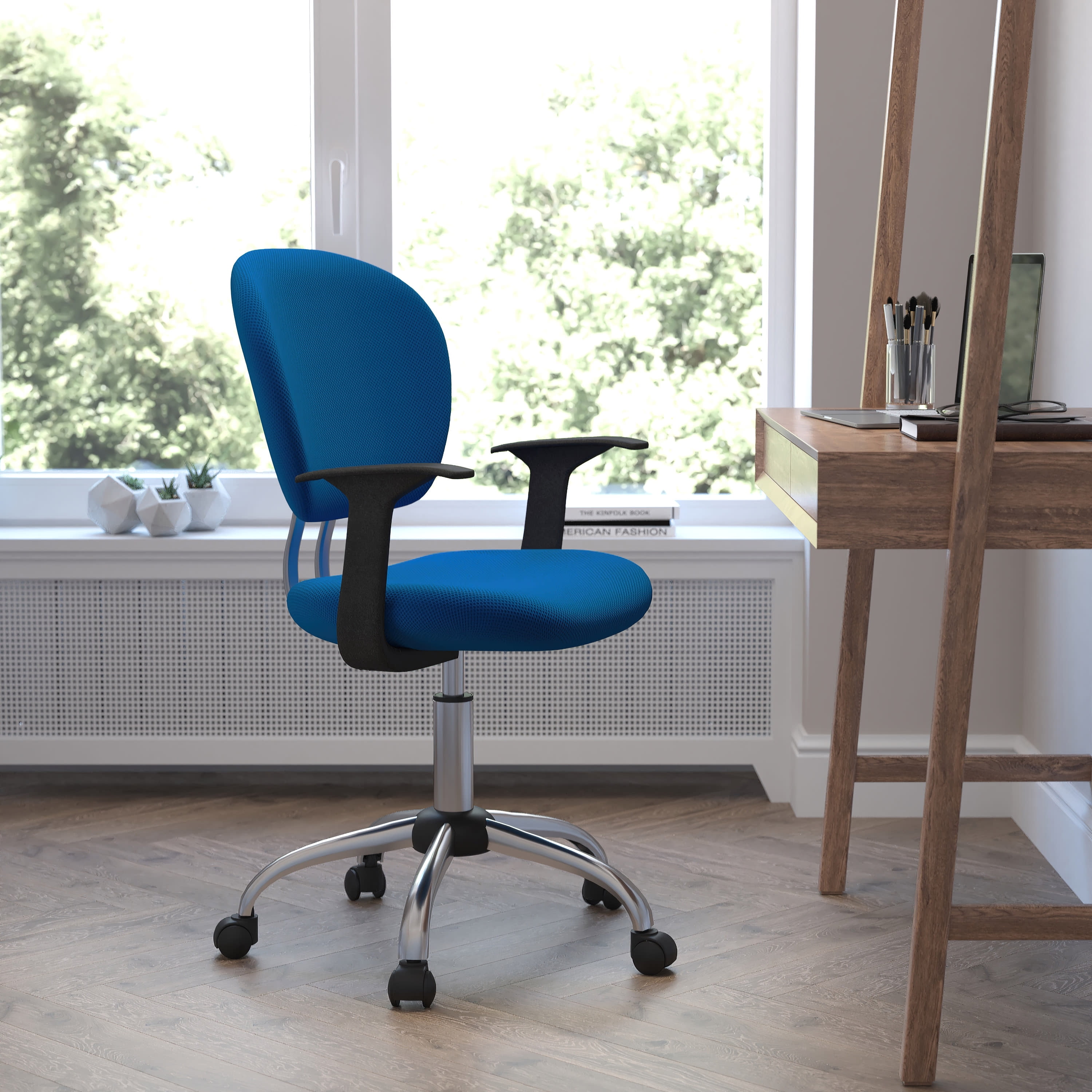 Emma + Oliver Mid-Back Turquoise Mesh Padded Swivel Task Office Chair ...