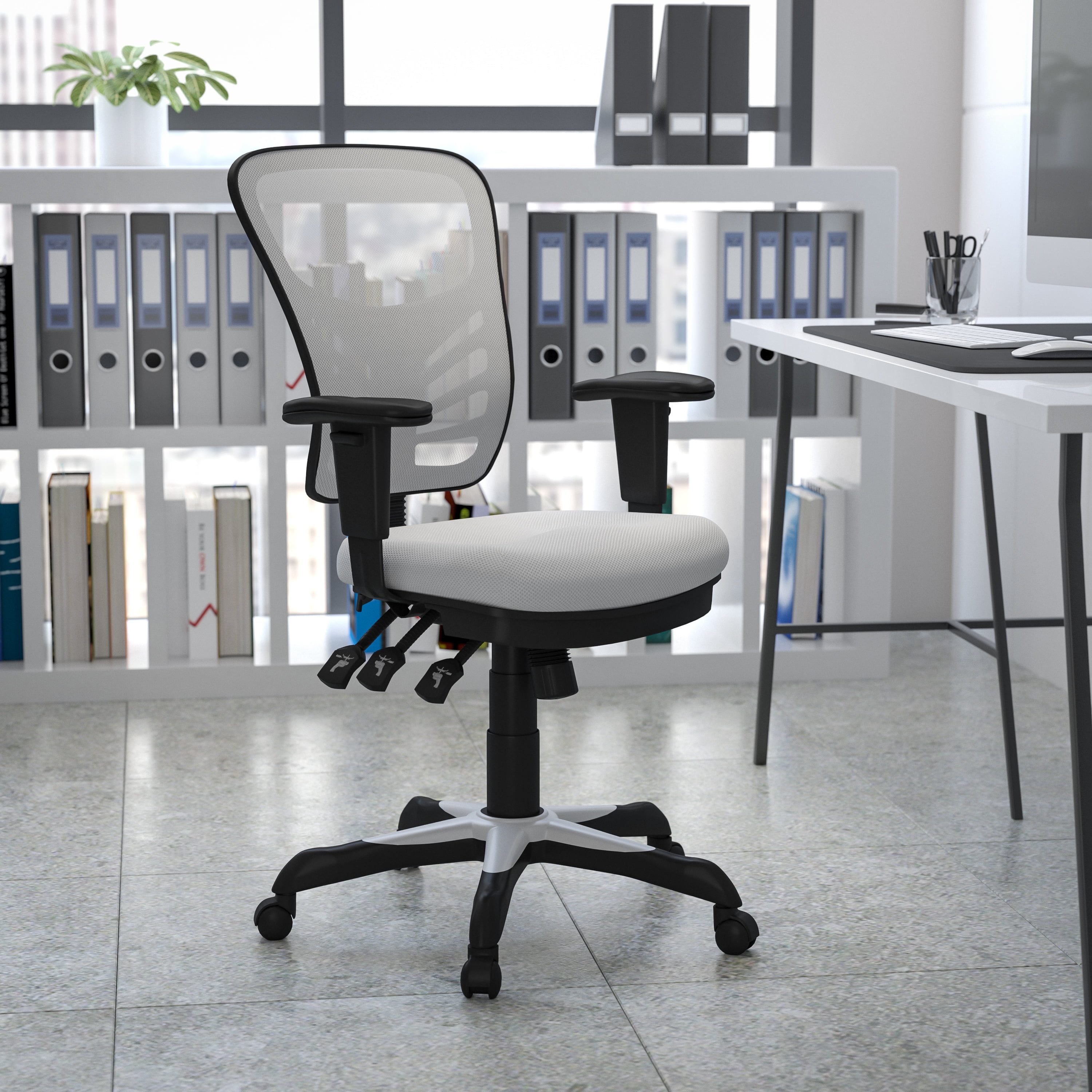 Emma + Oliver Mid-Back White Mesh Multifunction Ergonomic Office Chair ...