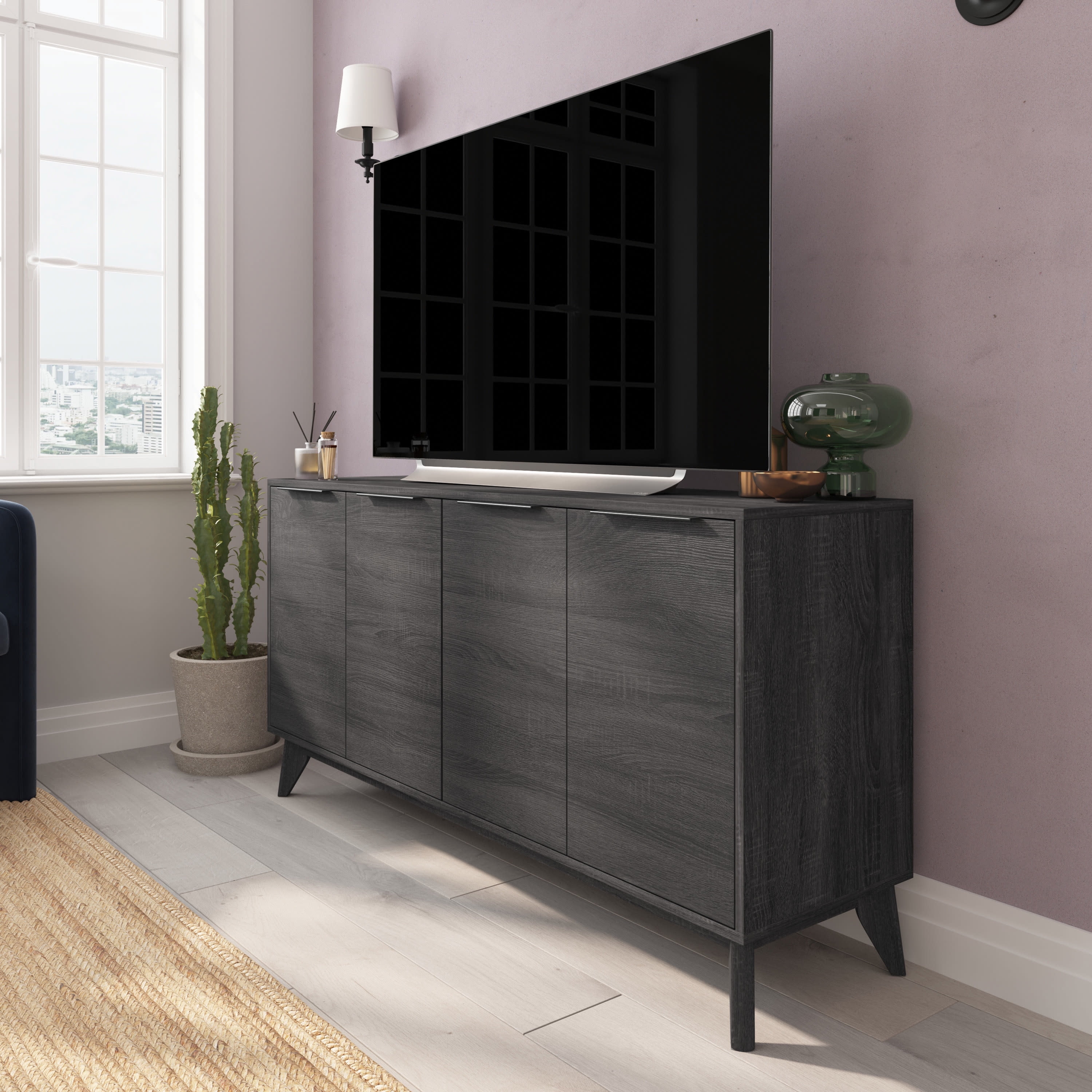 Emma + Oliver Mid-Century Modern 60" Wooden Buffet with Four Soft Close ...