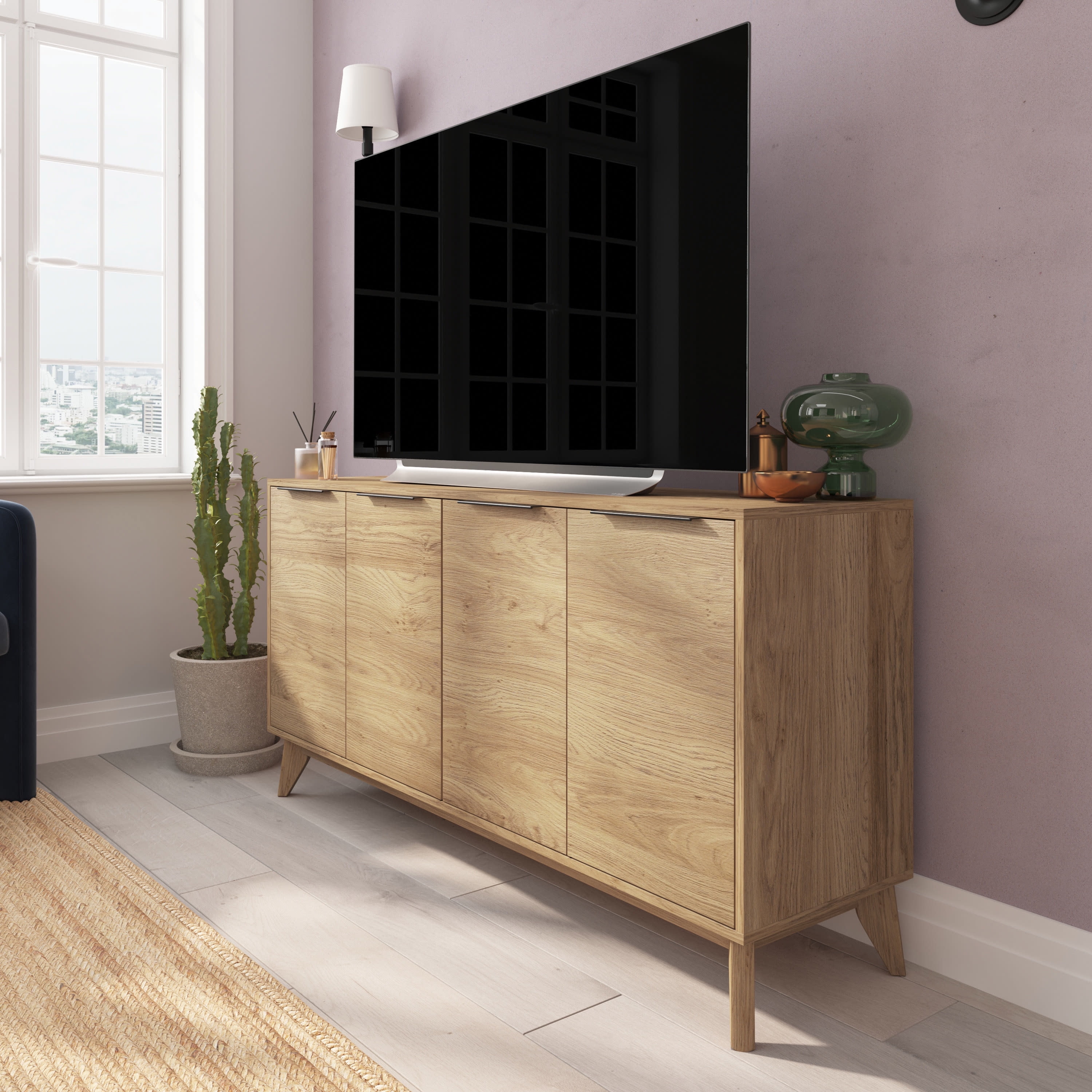 Emma + Oliver Mid-Century Modern 60" Wooden Buffet with Four Soft Close ...