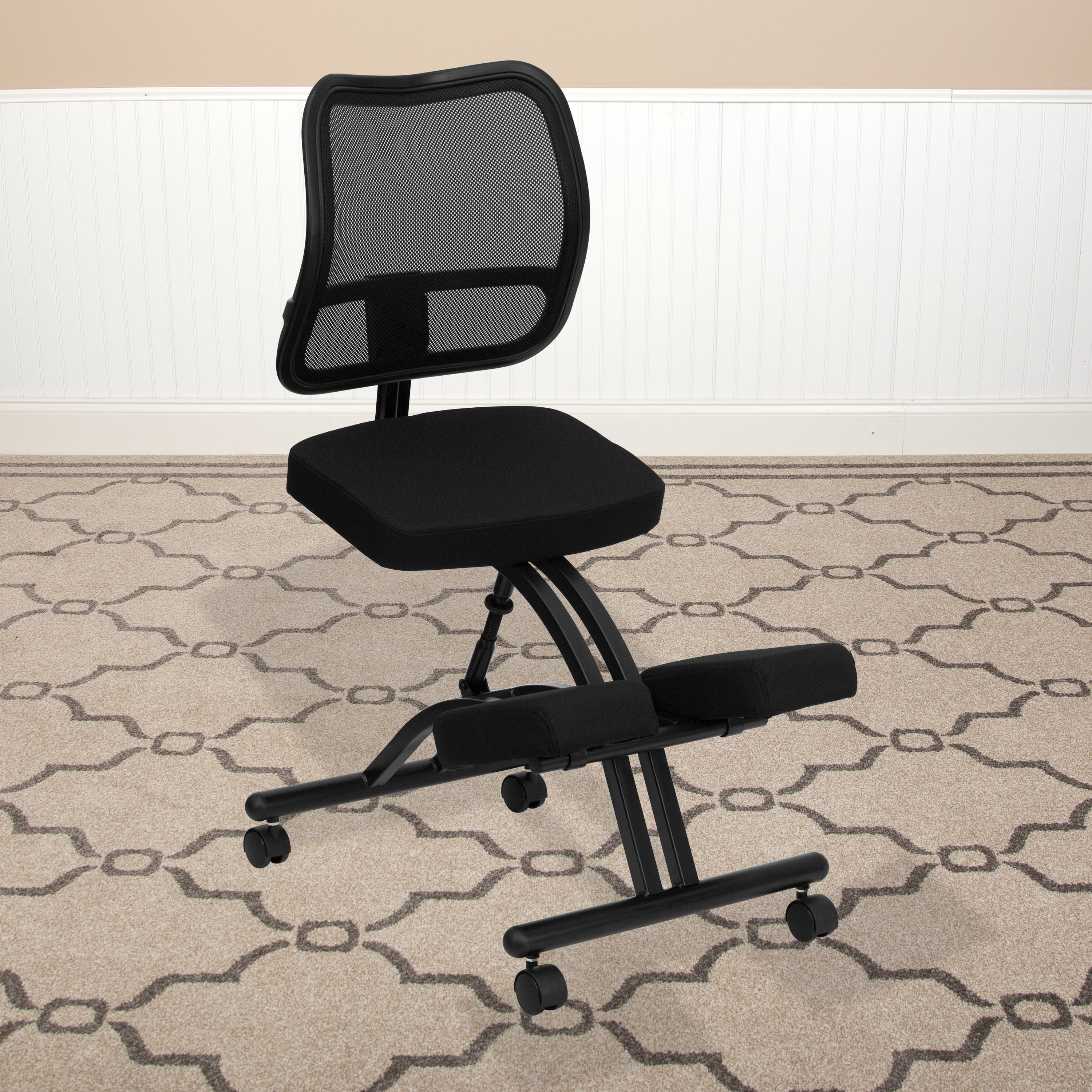 Emma + Oliver Mobile Ergonomic Kneeling Office Chair with Black Mesh ...