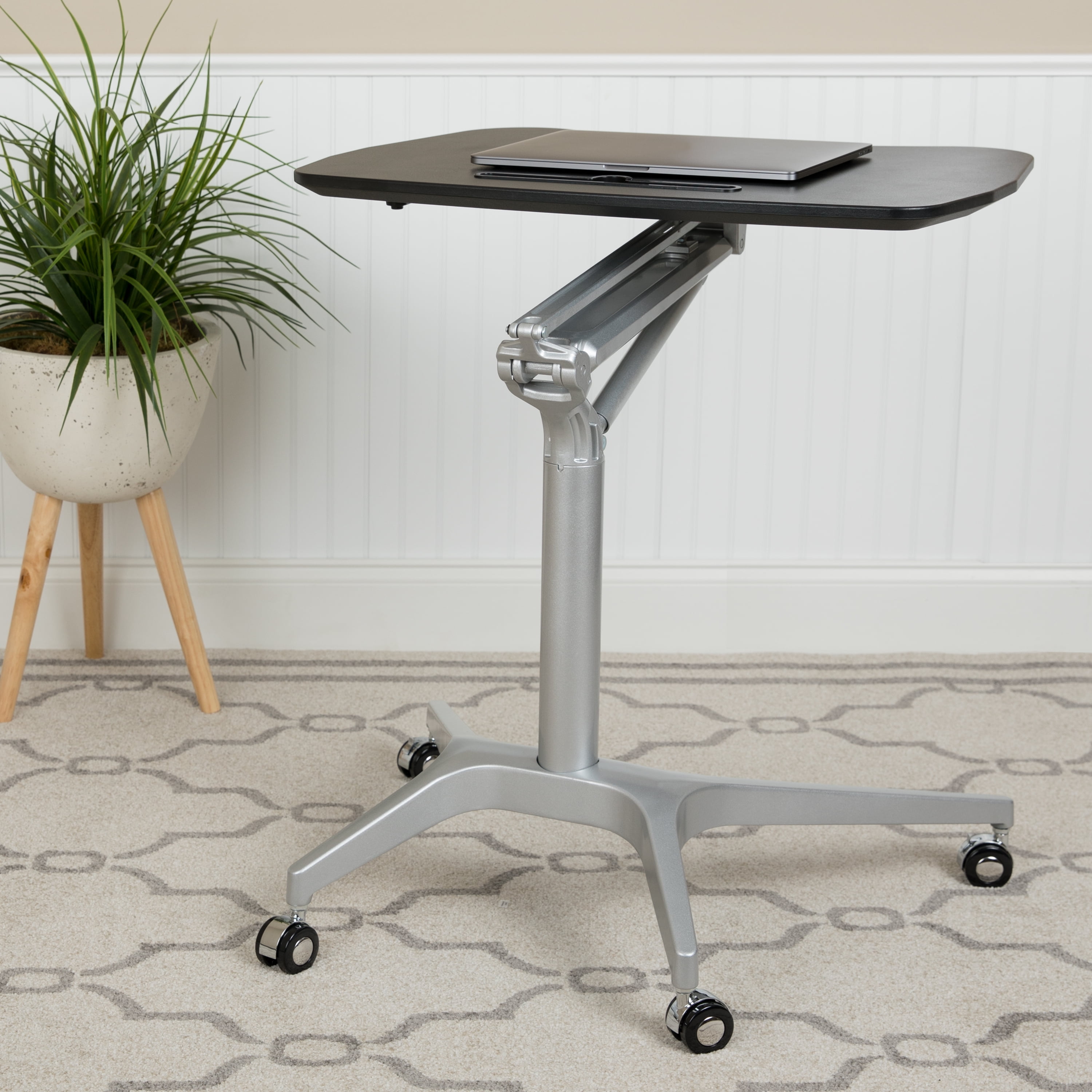 Emma + Oliver Mobile Sit-Down, Stand-Up Black Ergonomic Computer Desk ...