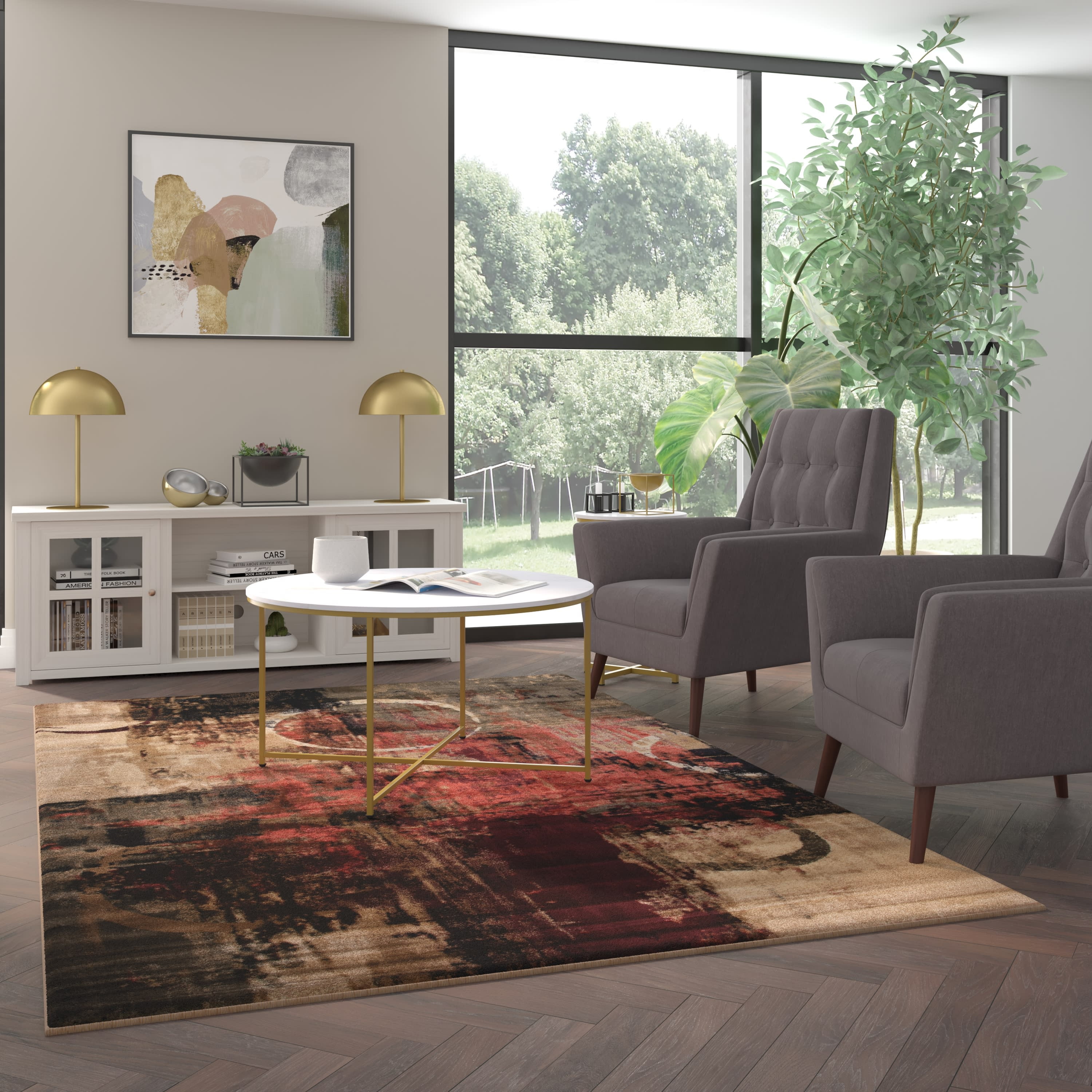 Emma + Oliver Modern 6' x 9' Vintage Olefin Abstract Area Rug in Warm ...