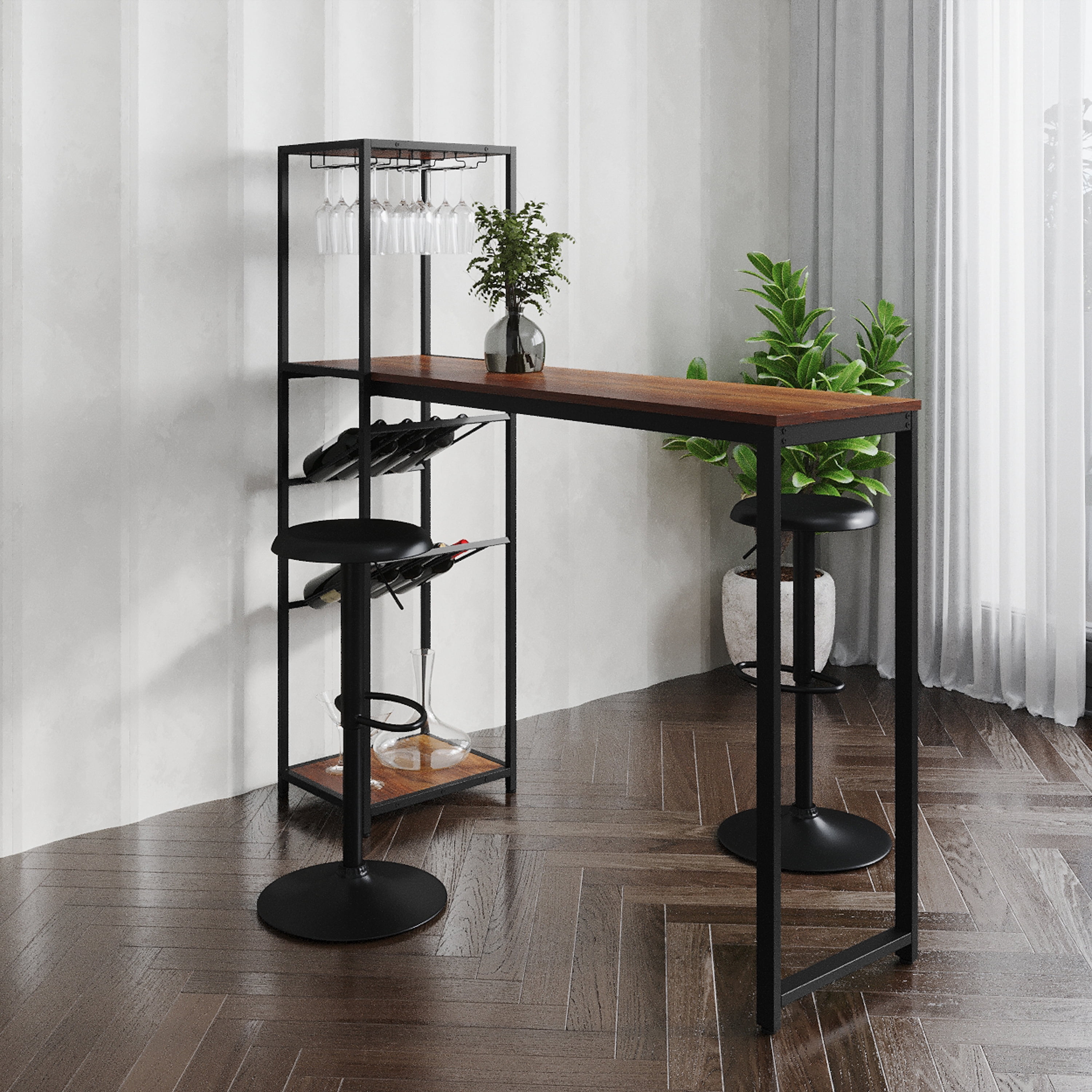 EMMA + OLIVER Storage Pub Table, Walnut - Walmart.com