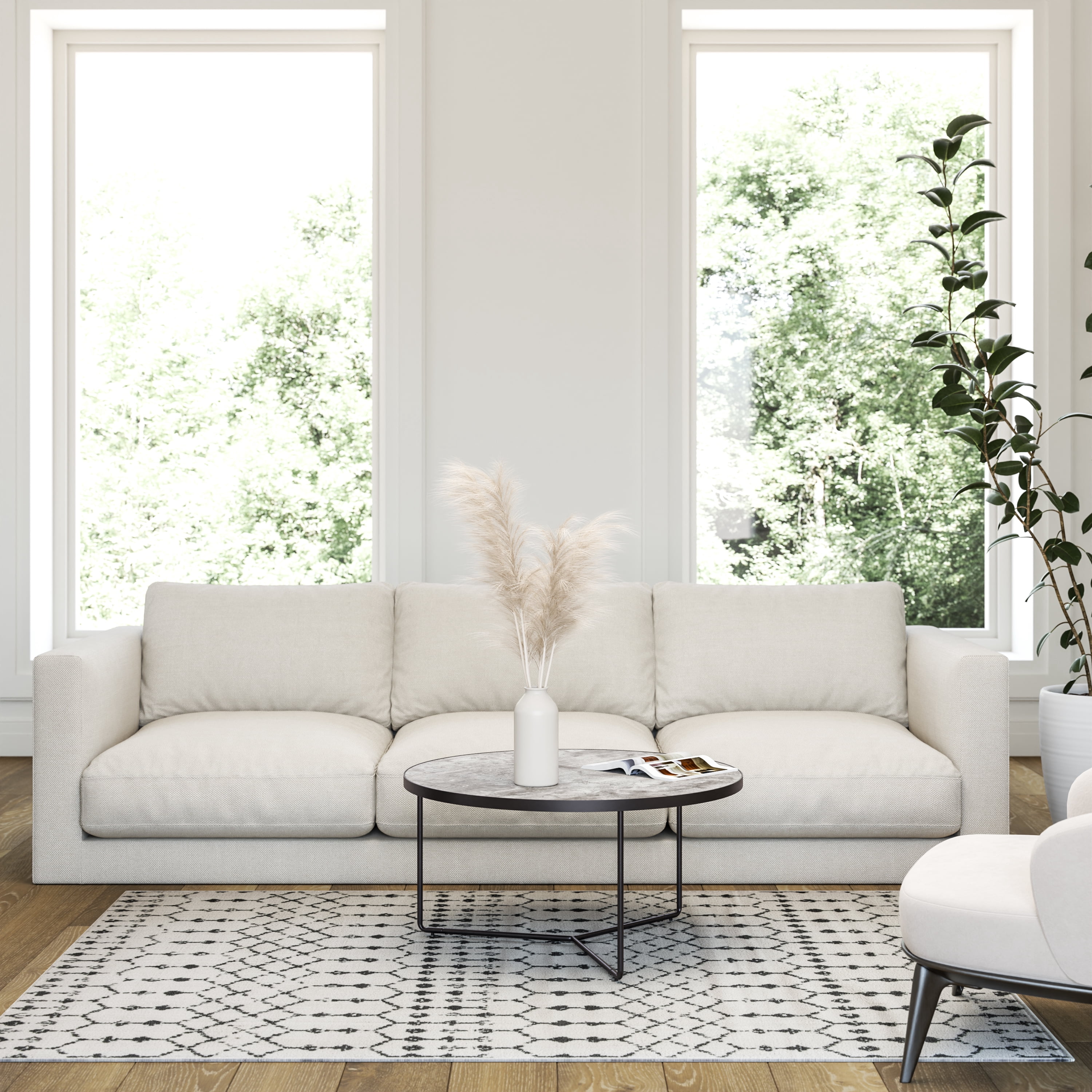 Emma + Oliver Modern Design Geometric Bohemian Low Pile 5' x 7' Ivory ...