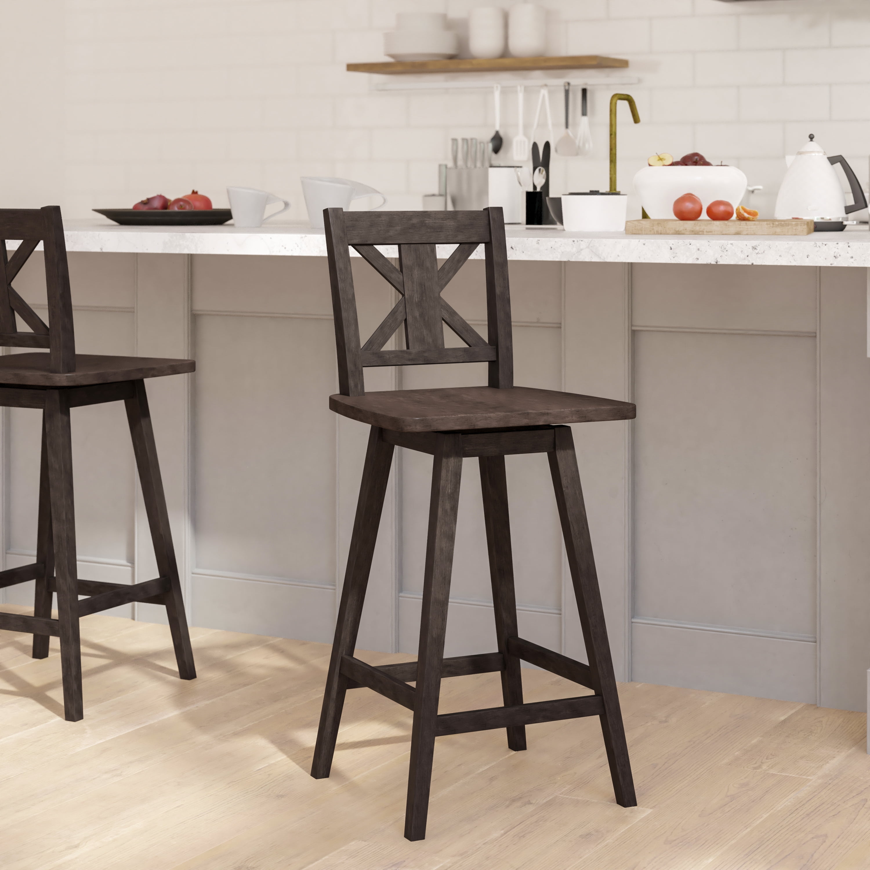 Emma + Oliver Modern Swivel Decorative Carved Back Bar Stools, Gray ...