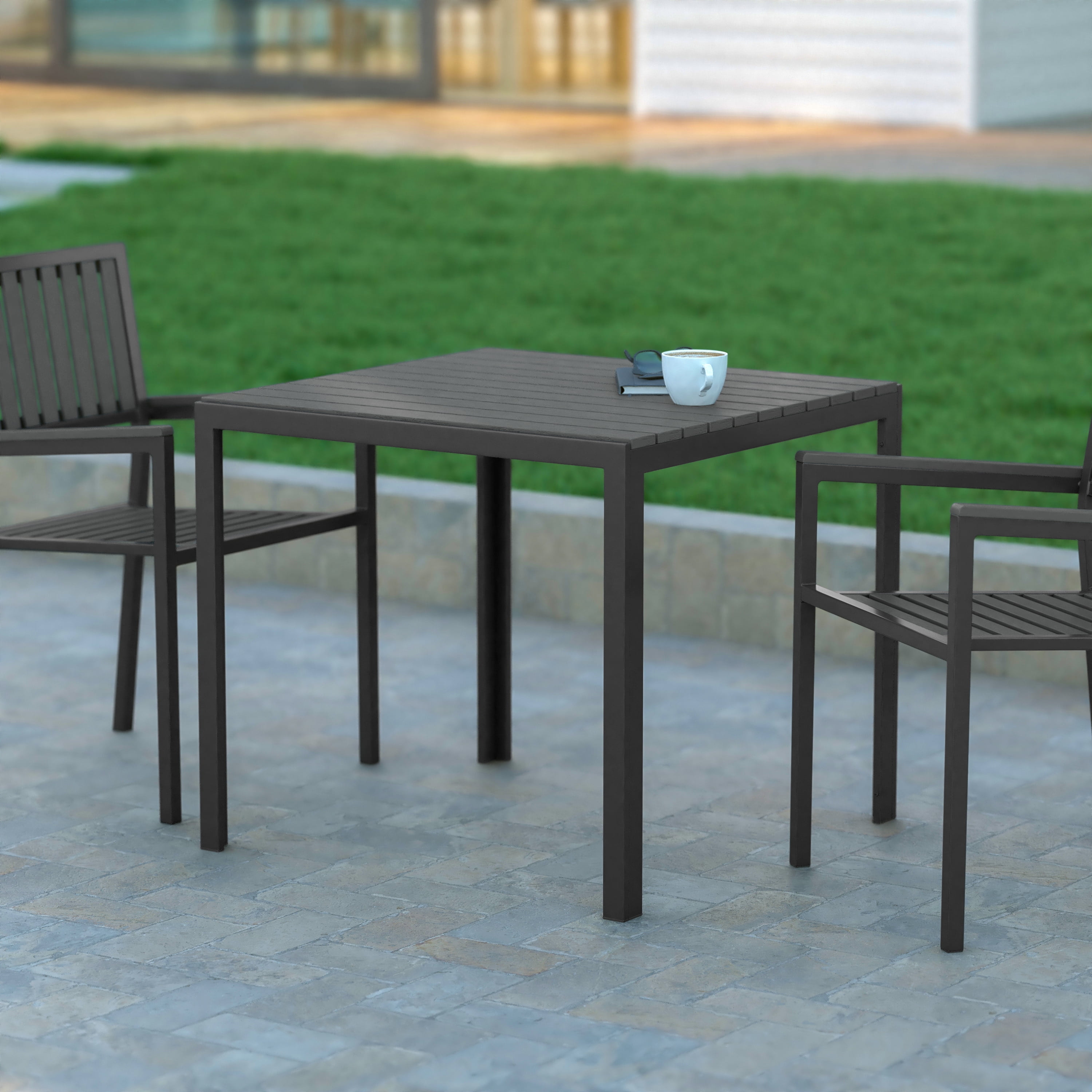 Emma + Oliver Modern Weather and Rust Resistant Black Steel Patio Table ...