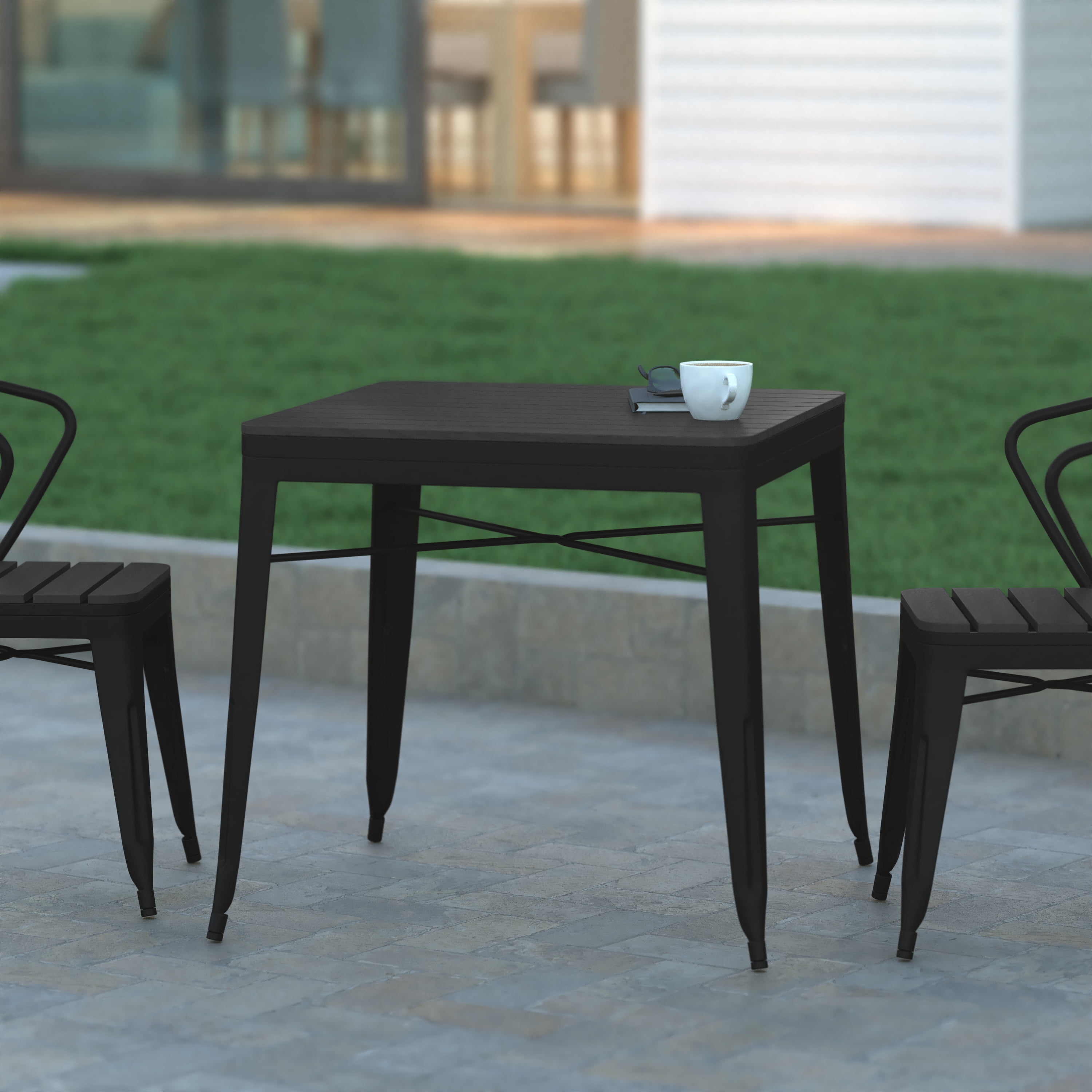 Emma + Oliver Modern Weather and Rust Resistant Black Steel Patio Table ...