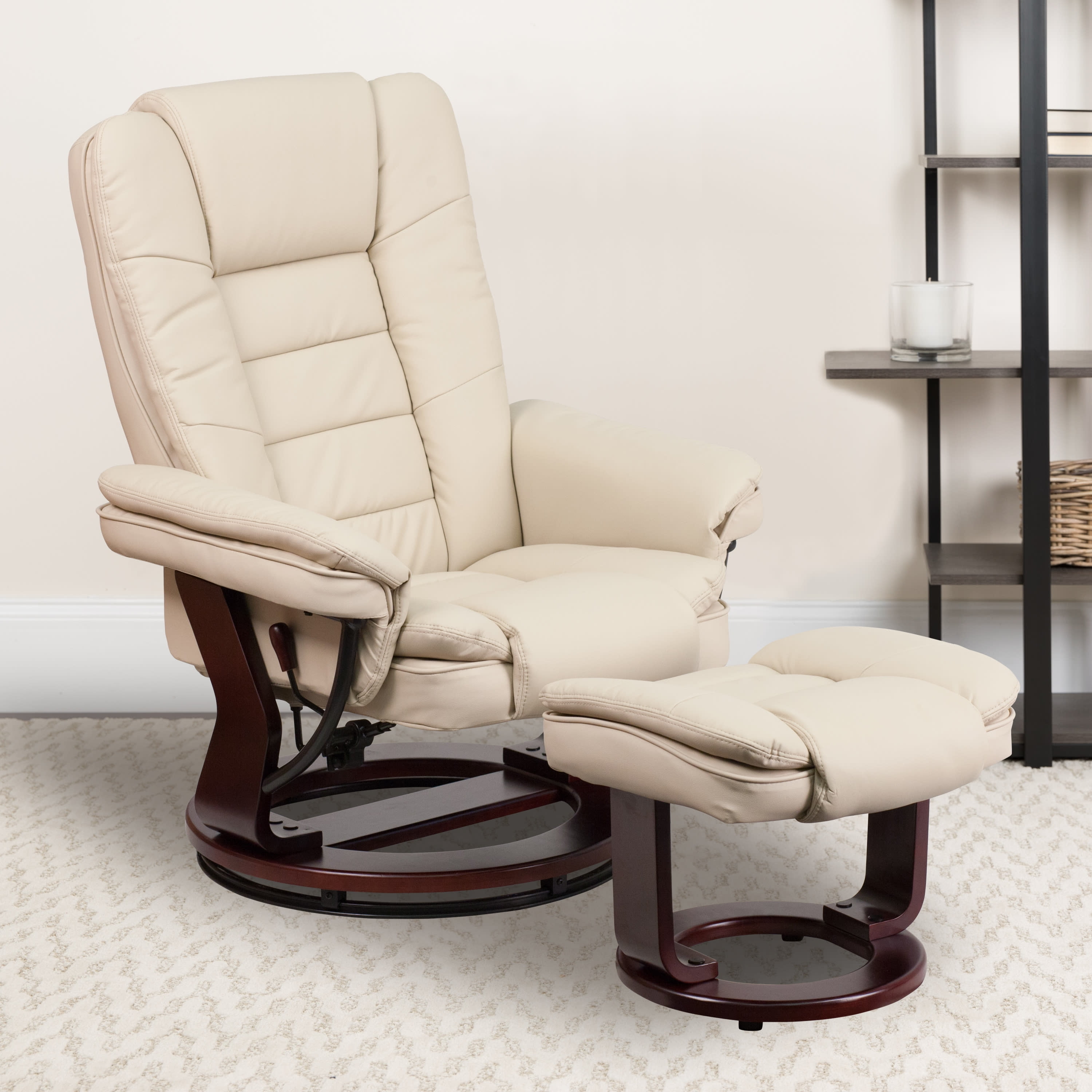 Emma + Oliver Multi-Position Stitched Recliner & Ottoman with Swivel ...