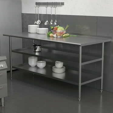 "BizChair Commercial Kitchen Prep & Storage Table, Stainless Steel, 72 ...