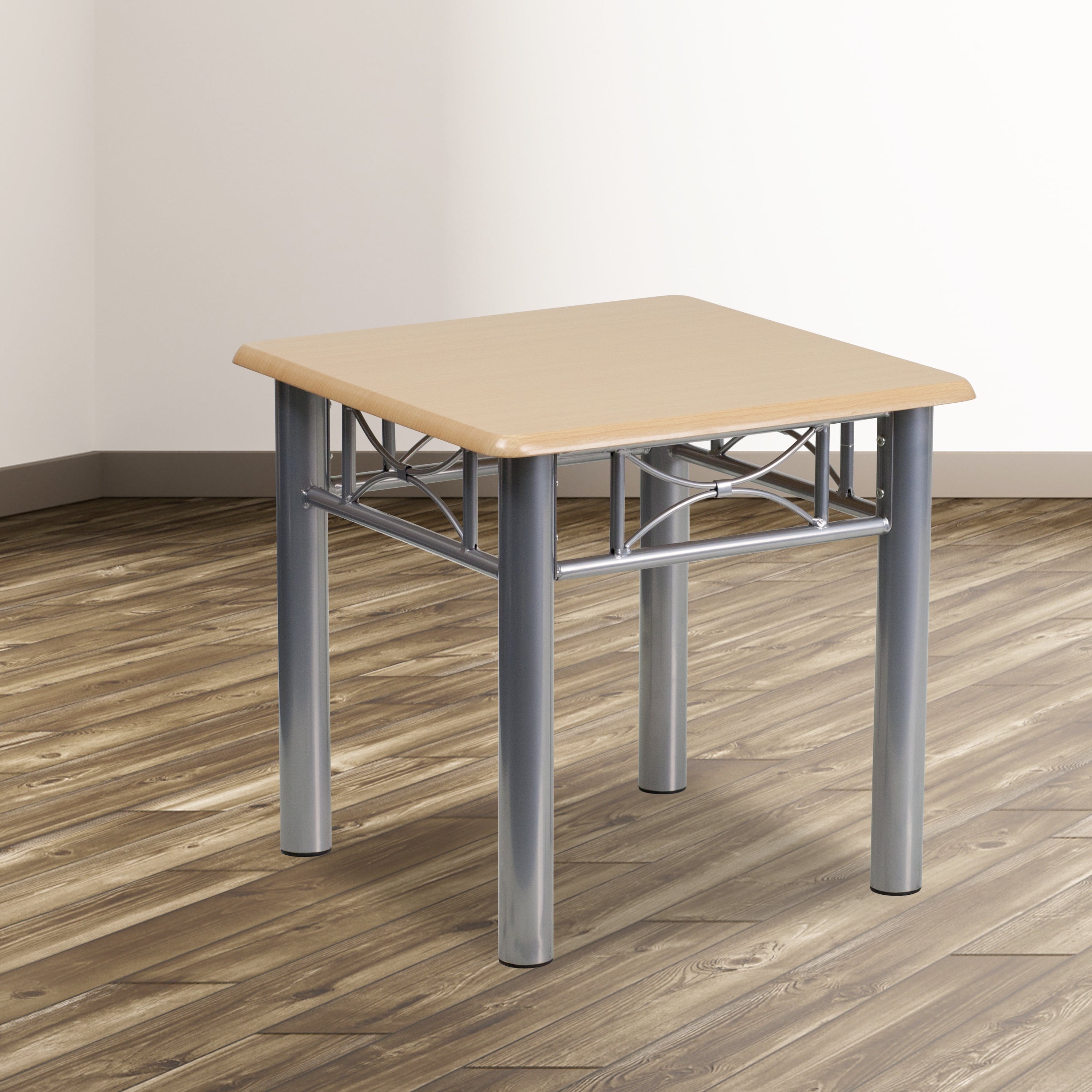 Emma + Oliver Natural Laminate End Table with Silver Steel Frame ...