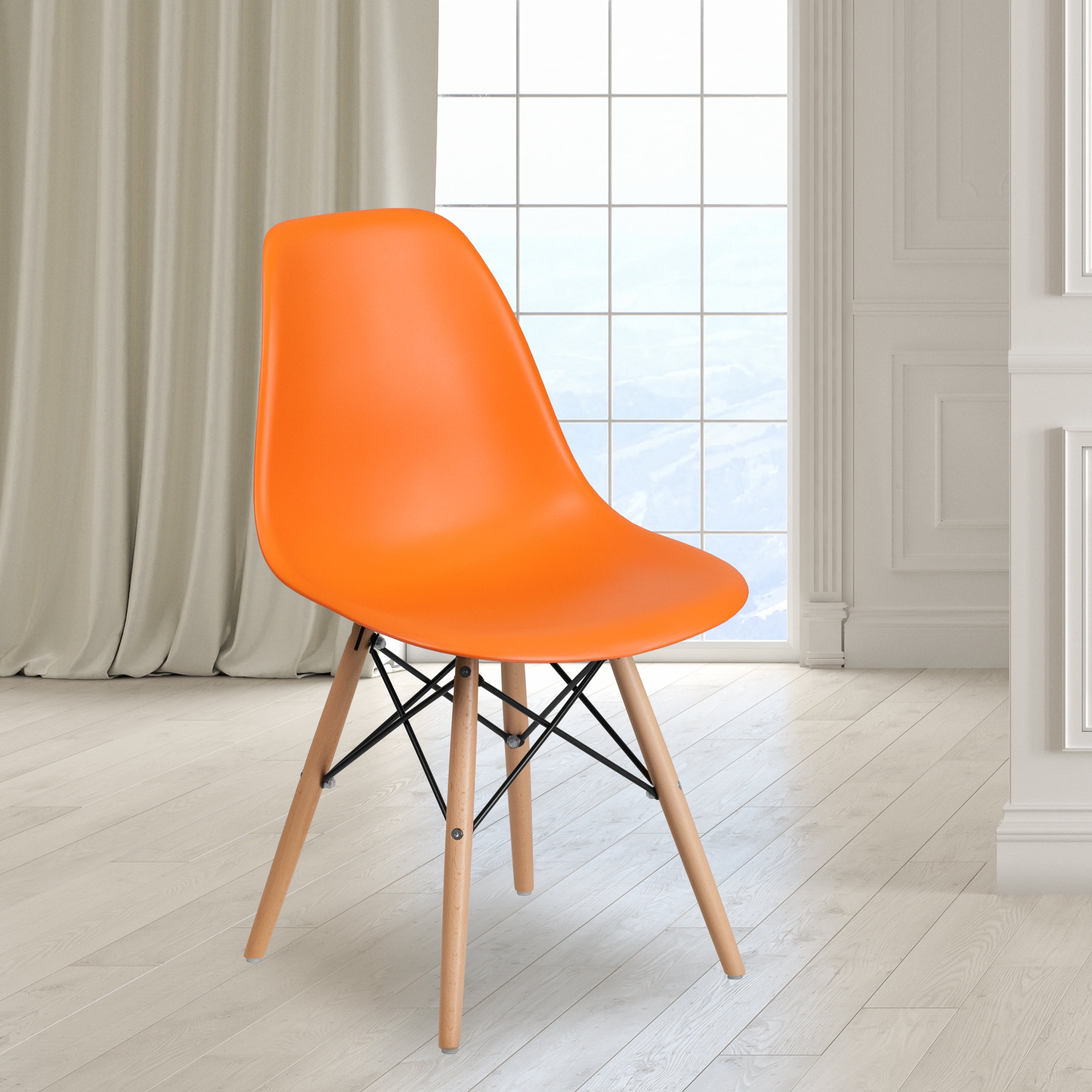 Emma + Oliver Orange Plastic Chair with Wooden Legs - Walmart.com