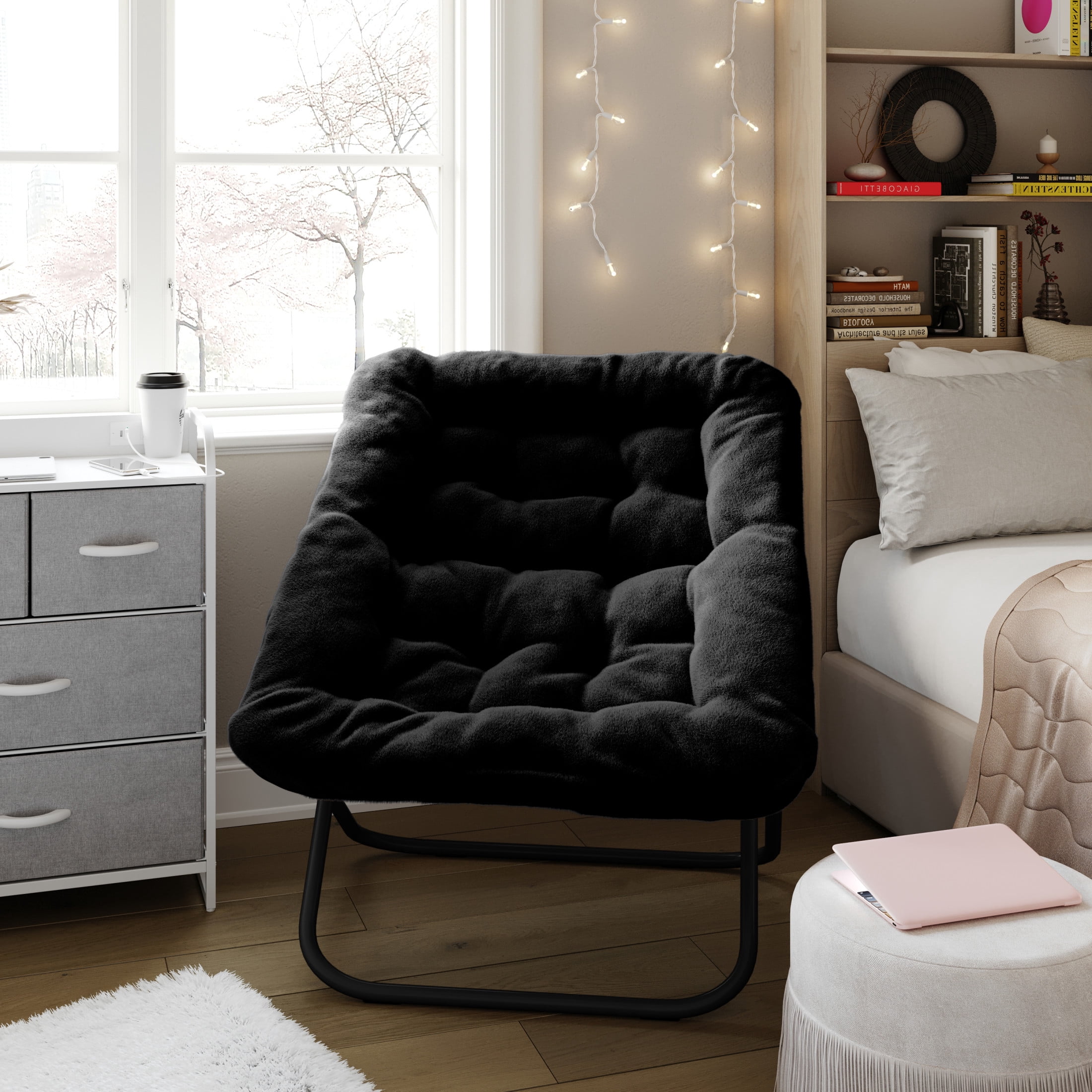 Emma + Oliver Oversized Faux Fur Folding Saucer Chair for Dorm, Bedroom ...